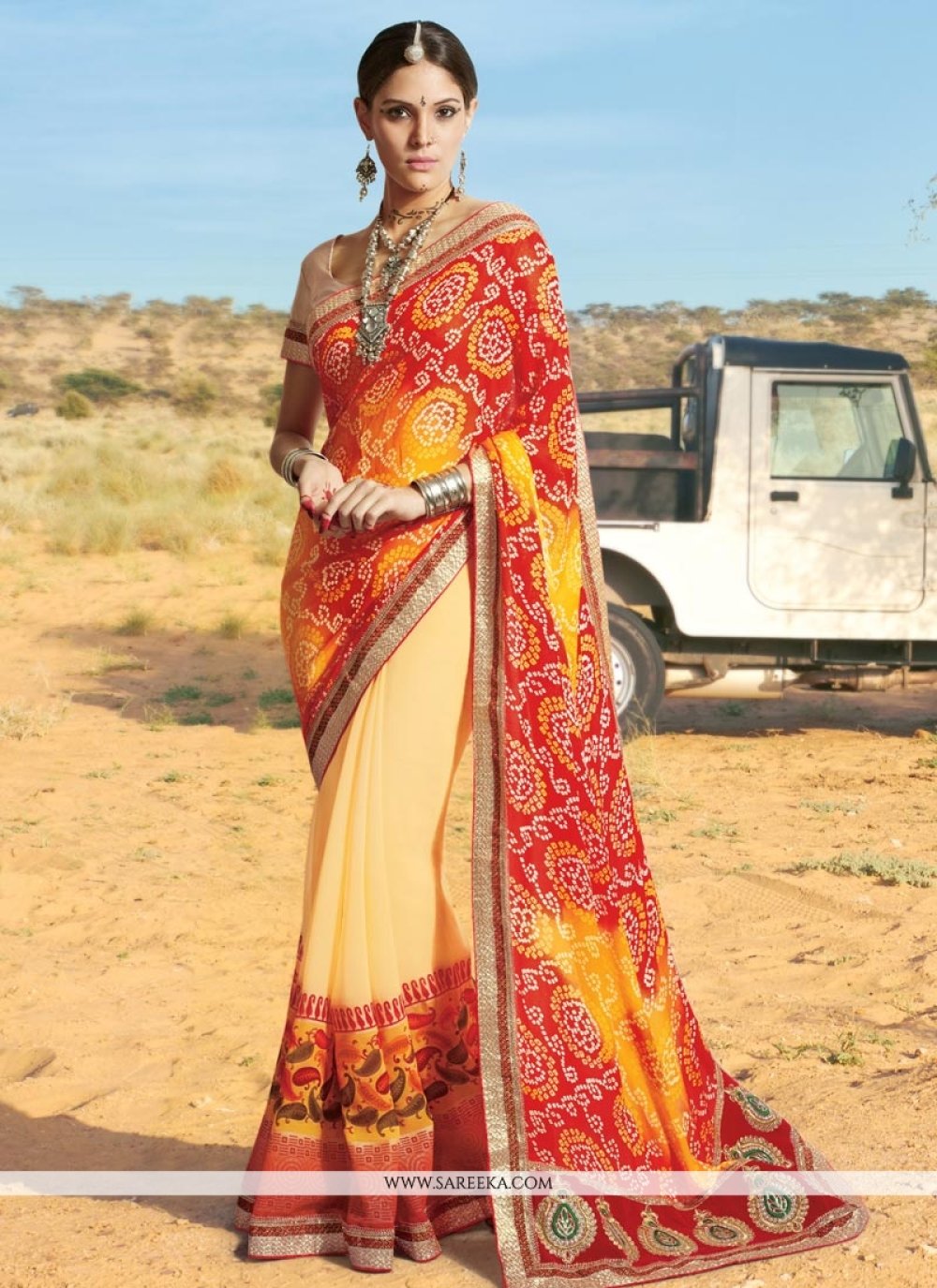 Buy Georgette Print Work Printed Saree Online : India