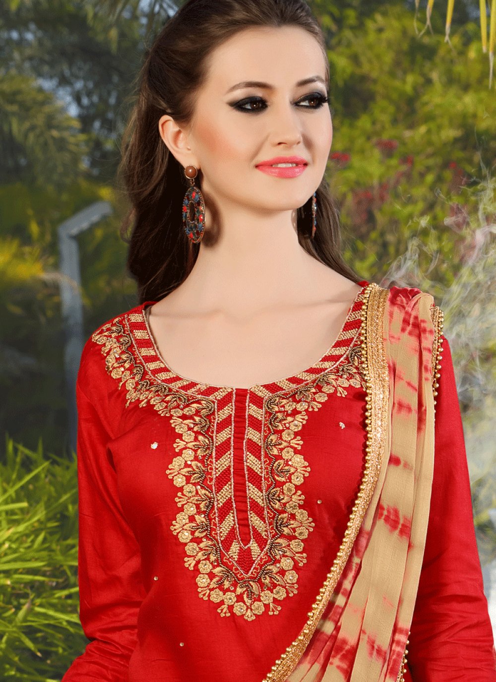 Buy Cotton Red Punjabi Suit Online : 63823