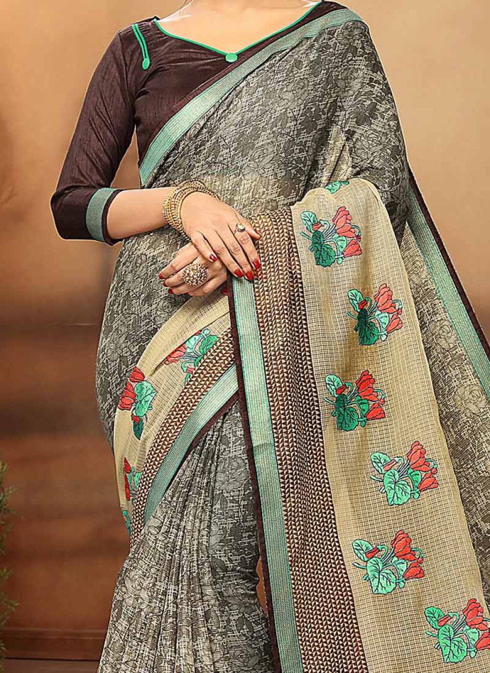 Buy Online Cotton Silk Resham Work Traditional Saree : 65903