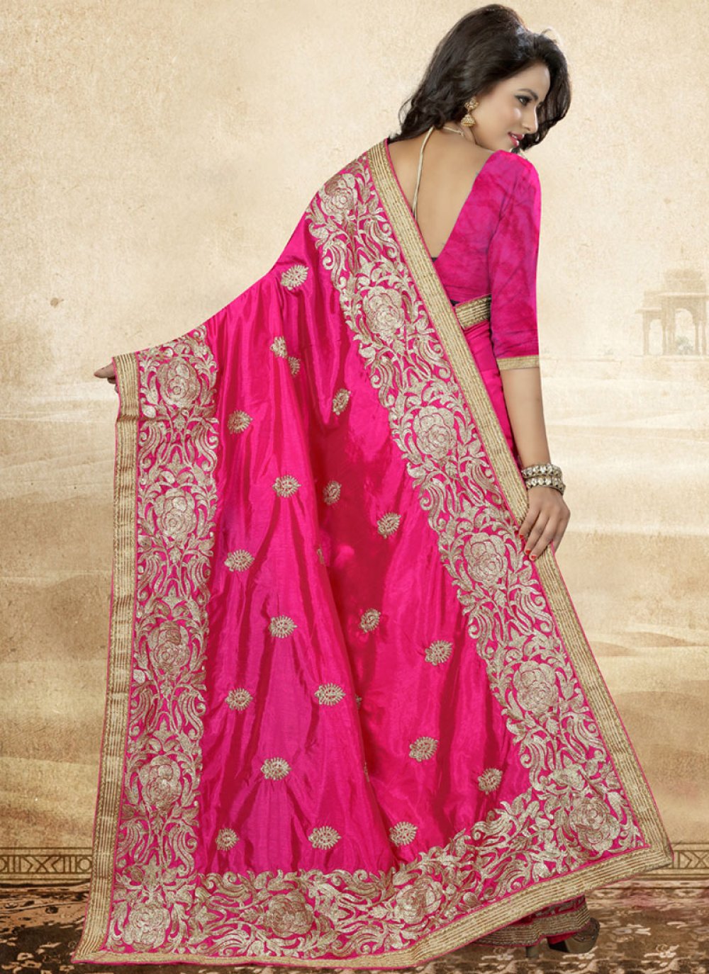 Buy Art Silk Pink Designer Saree Online : Singapore