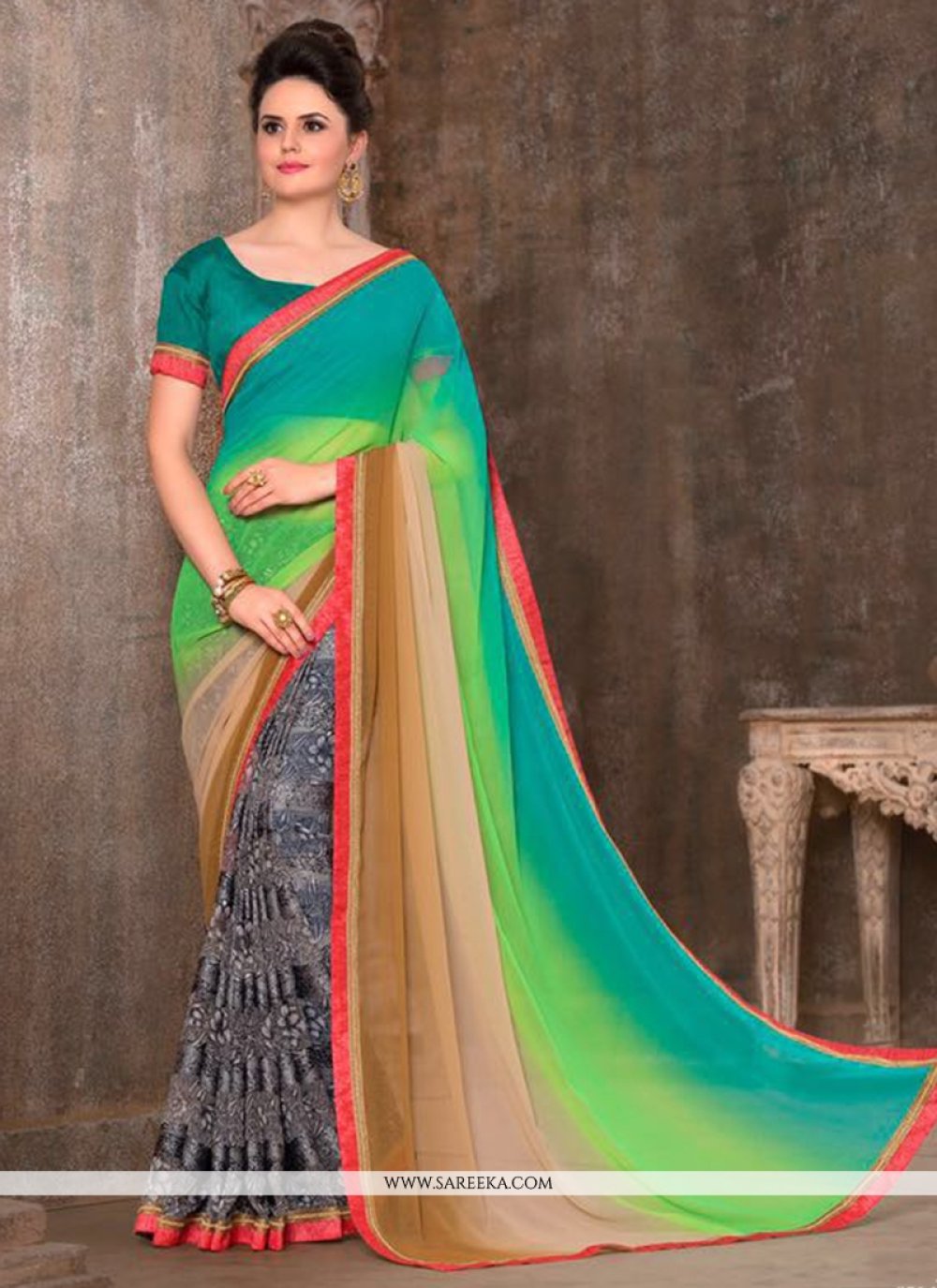 Buy Multi Colour Print Work Printed Saree Online : India