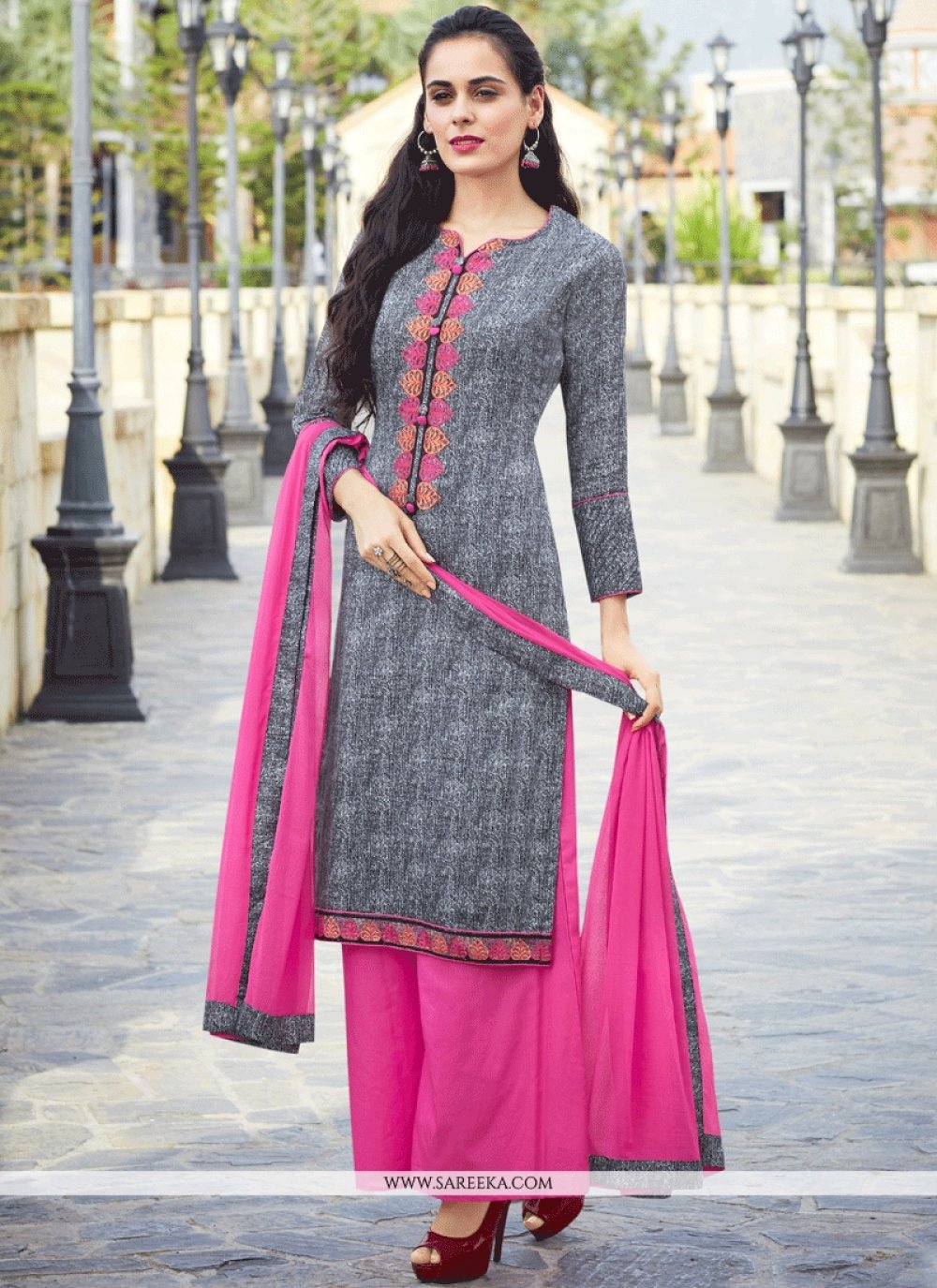 Shop Embroidered Work Cotton Designer Palazzo Suit Online : 63672