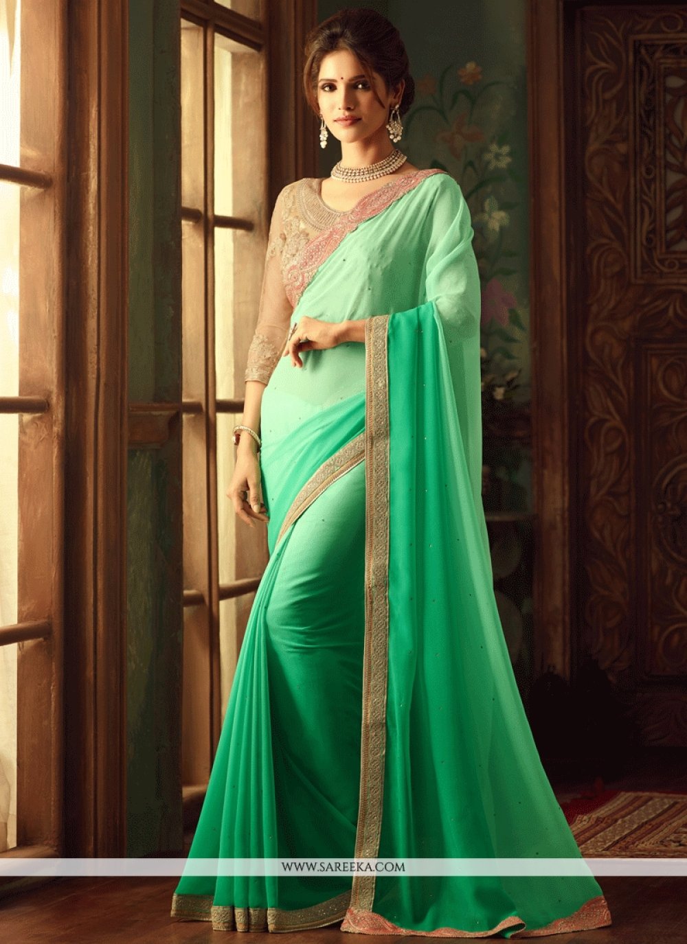 Buy Green Shaded Saree Online : 66501