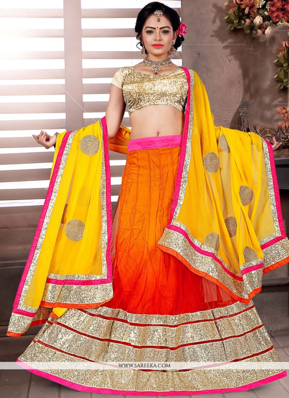 Buy Net Lace Work Lehenga Choli Online : France