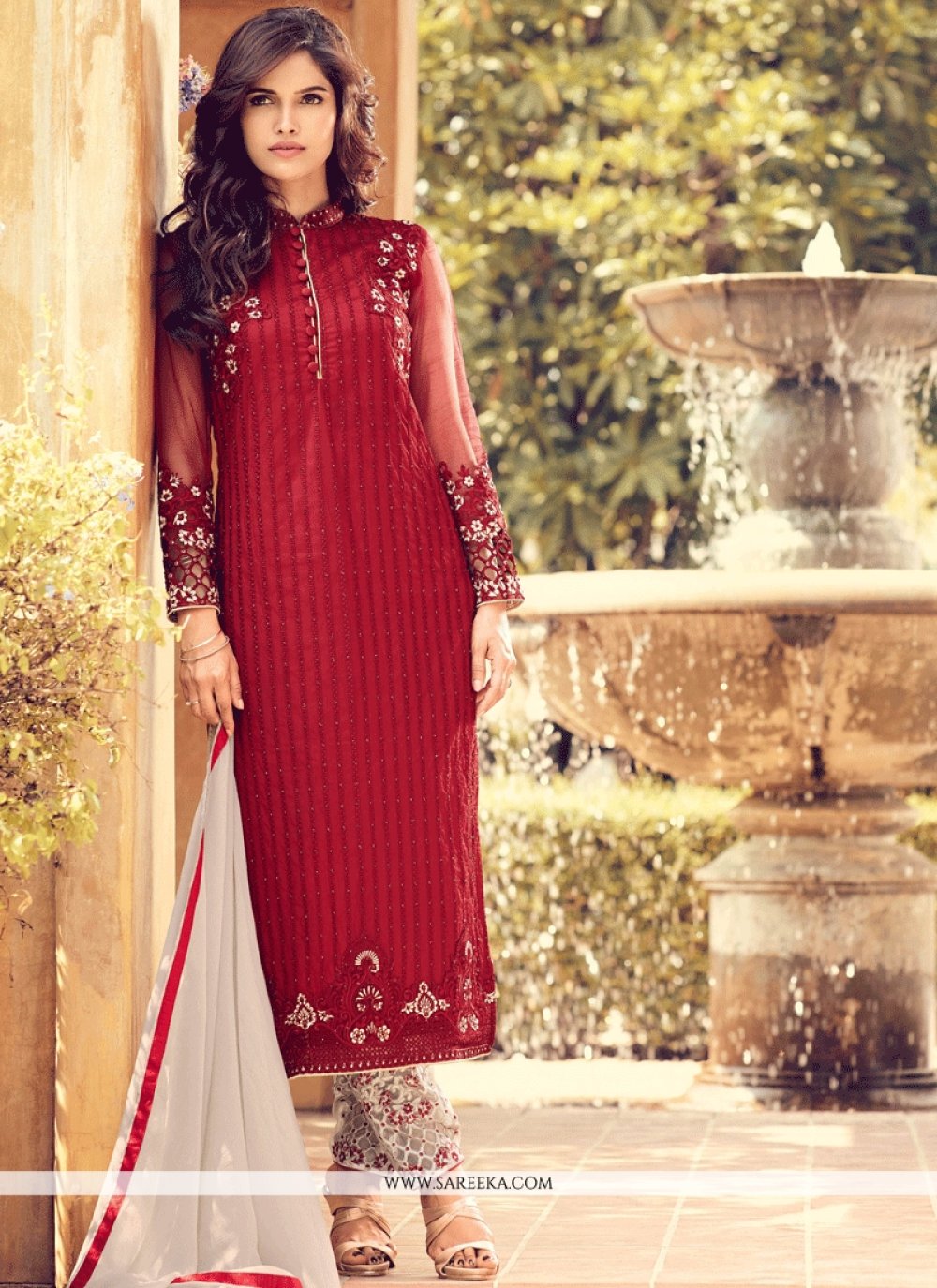 Buy Lace Work Net Designer Straight Suit Online : 61714
