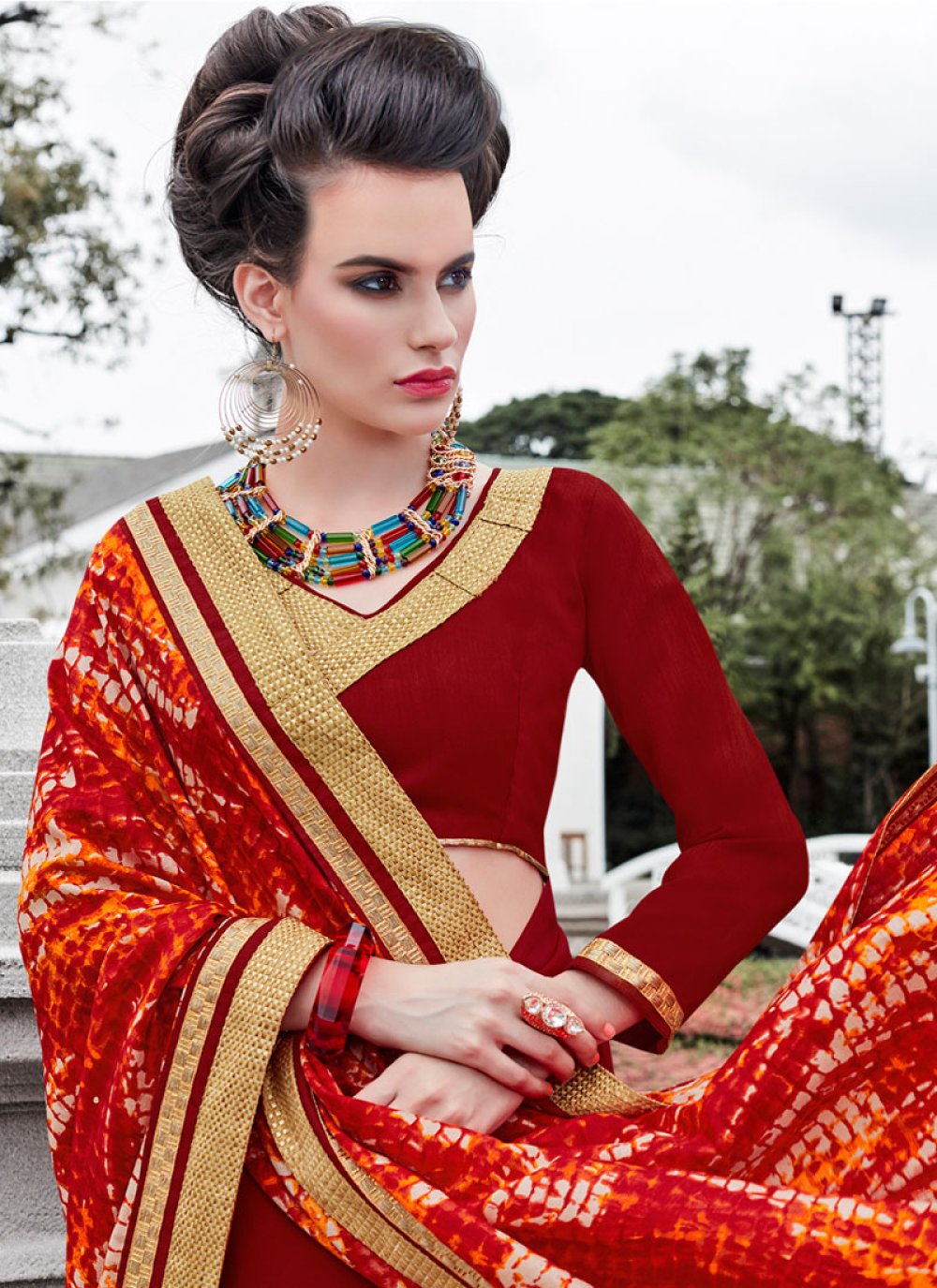 Buy Red Half N Half Designer Saree Online : USA