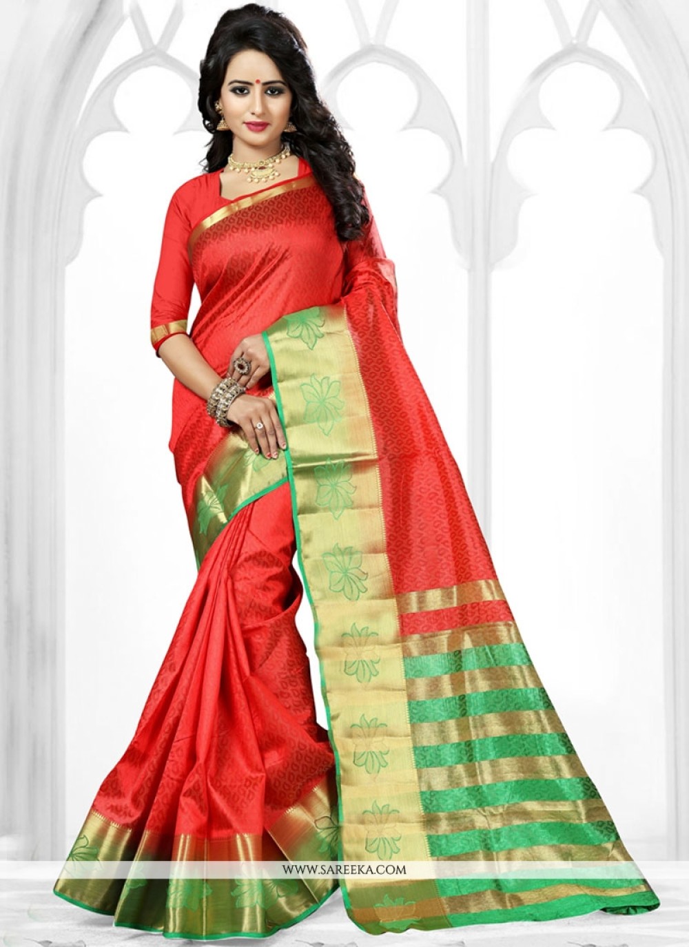 Buy Orange Weaving Work Art Silk Traditional Designer Saree Online ...