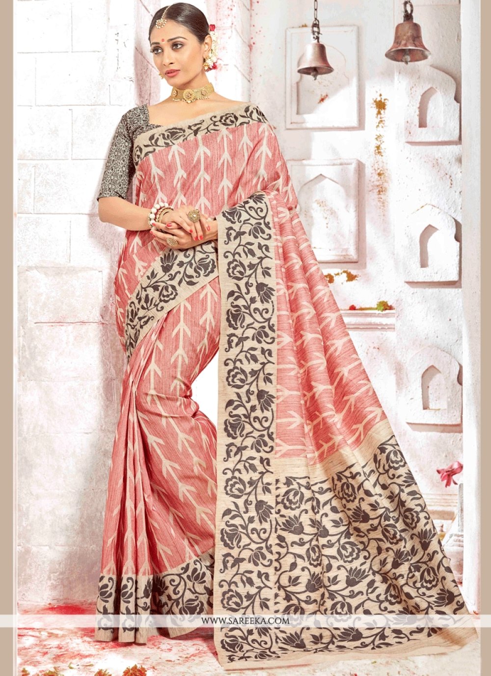Buy Peach Designer Traditional Saree Online : 64625