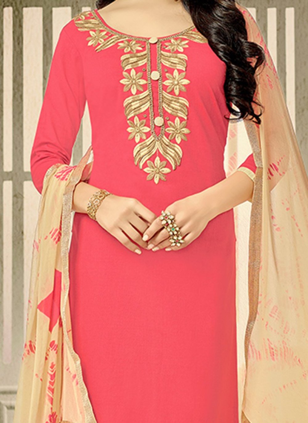 Buy Pink Cotton Churidar Suit Online : 68087