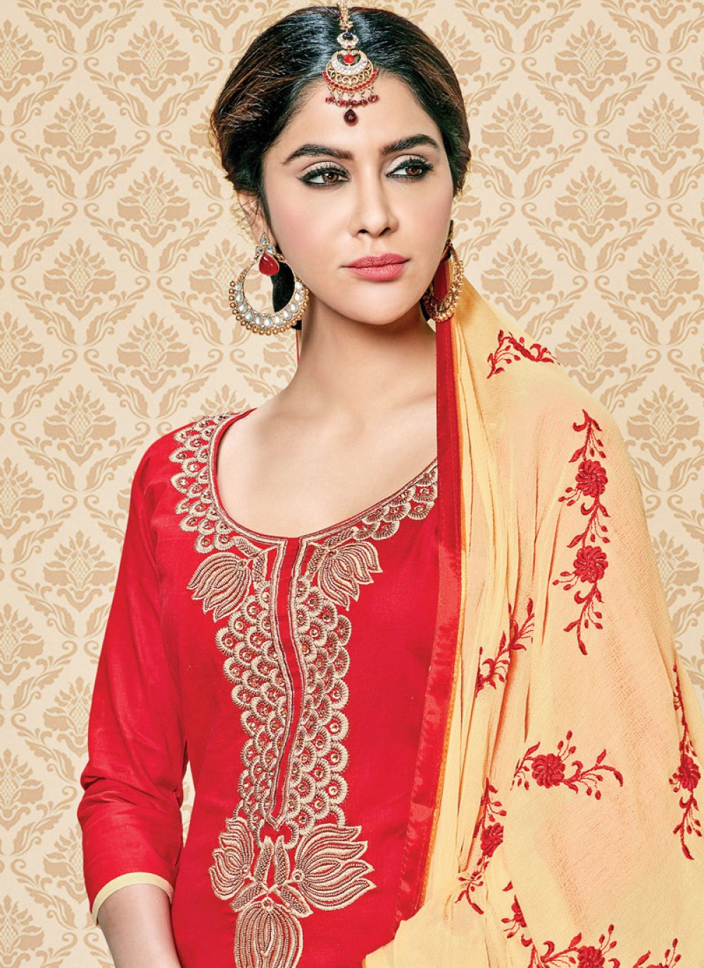 Buy Cotton Red Churidar Suit Online : 58614
