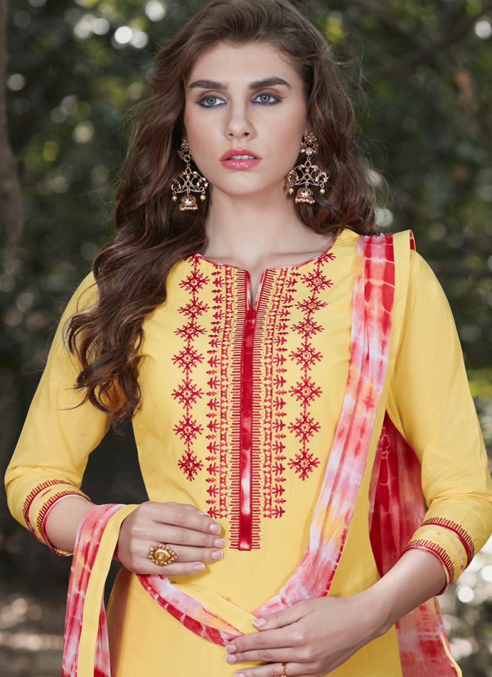 Shop Print Work Cotton Yellow Punjabi Suit Online : 64124