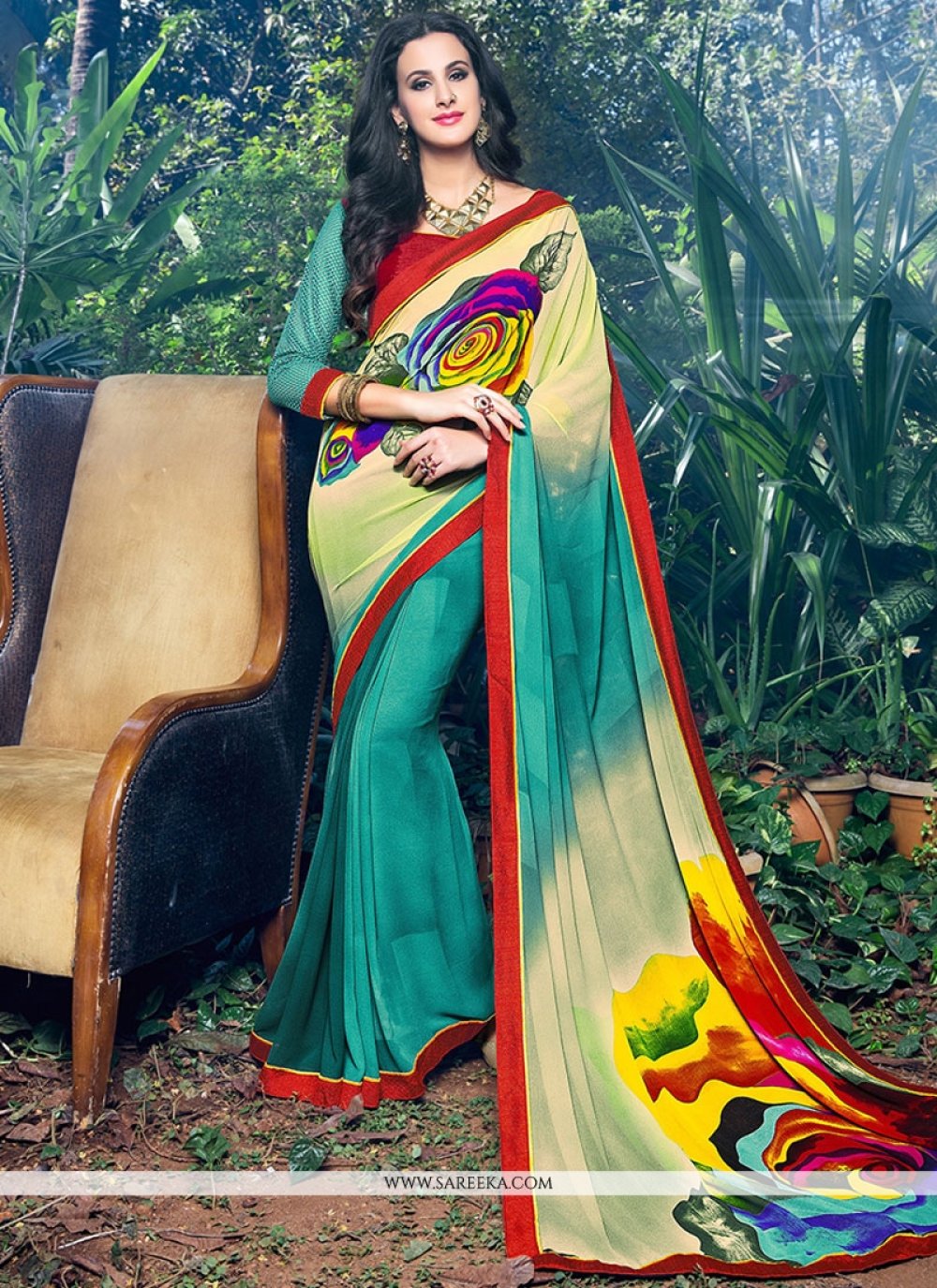 Buy Faux Georgette Printed Saree Online : 53651