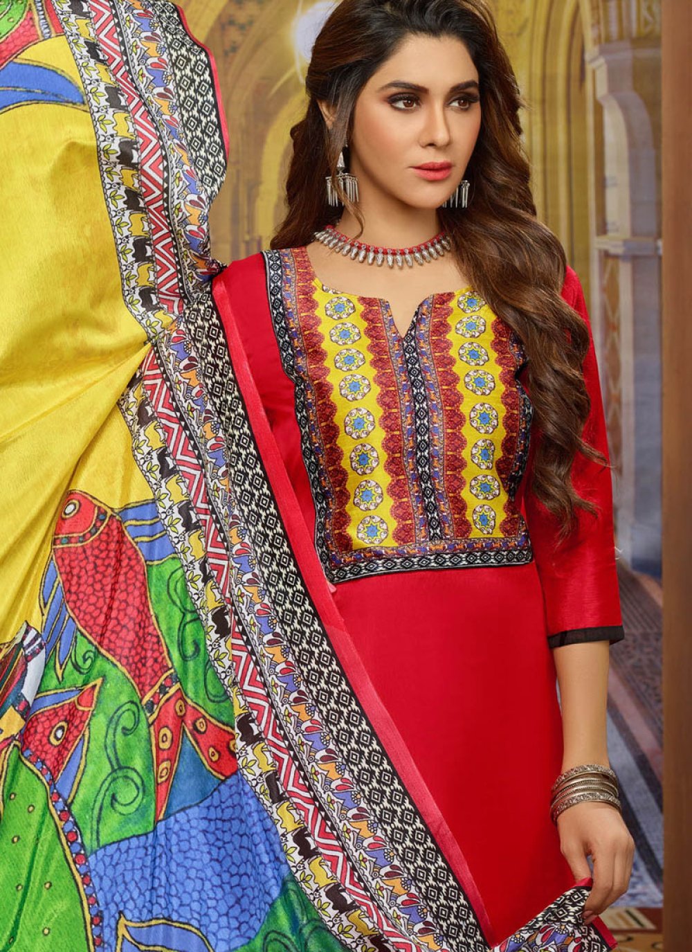 Buy Online Red Churidar Suit : 68487