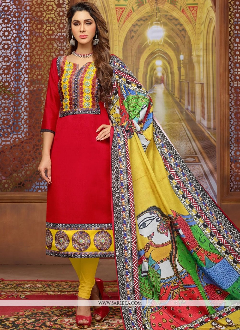 Buy Online Red Churidar Suit : 68487