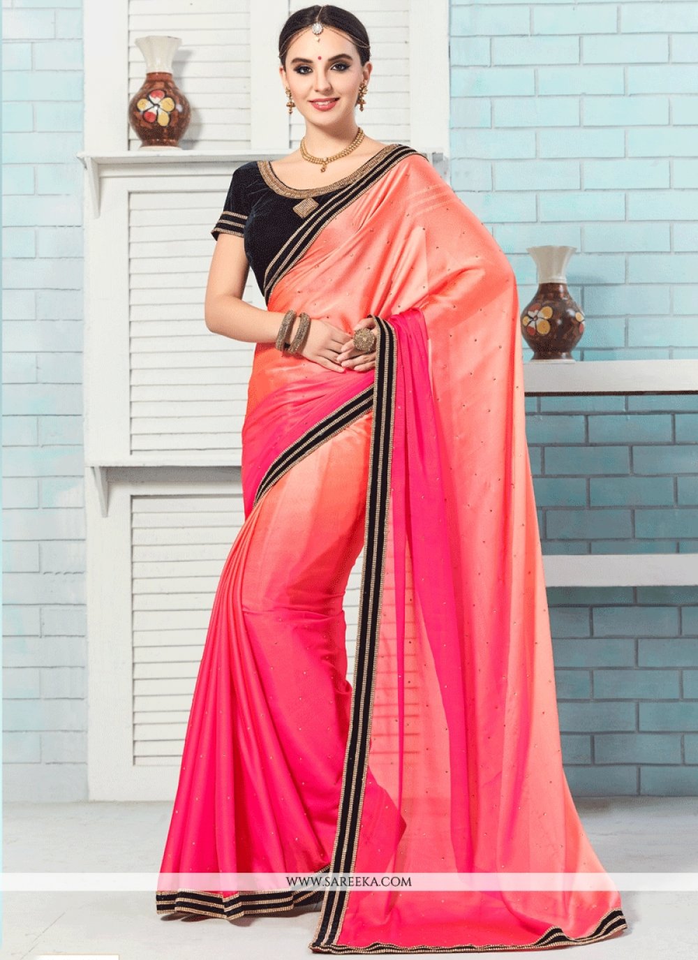 Buy Faux Chiffon Lace Work Shaded Saree Online : South Africa