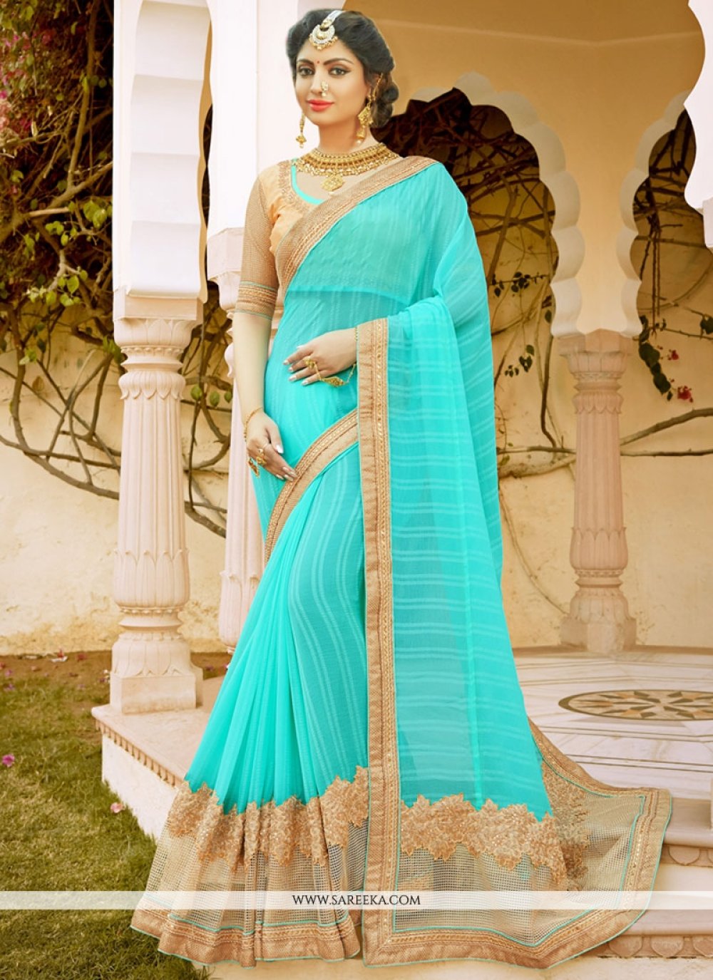 Buy Patch Border Work Saree Online : Singapore