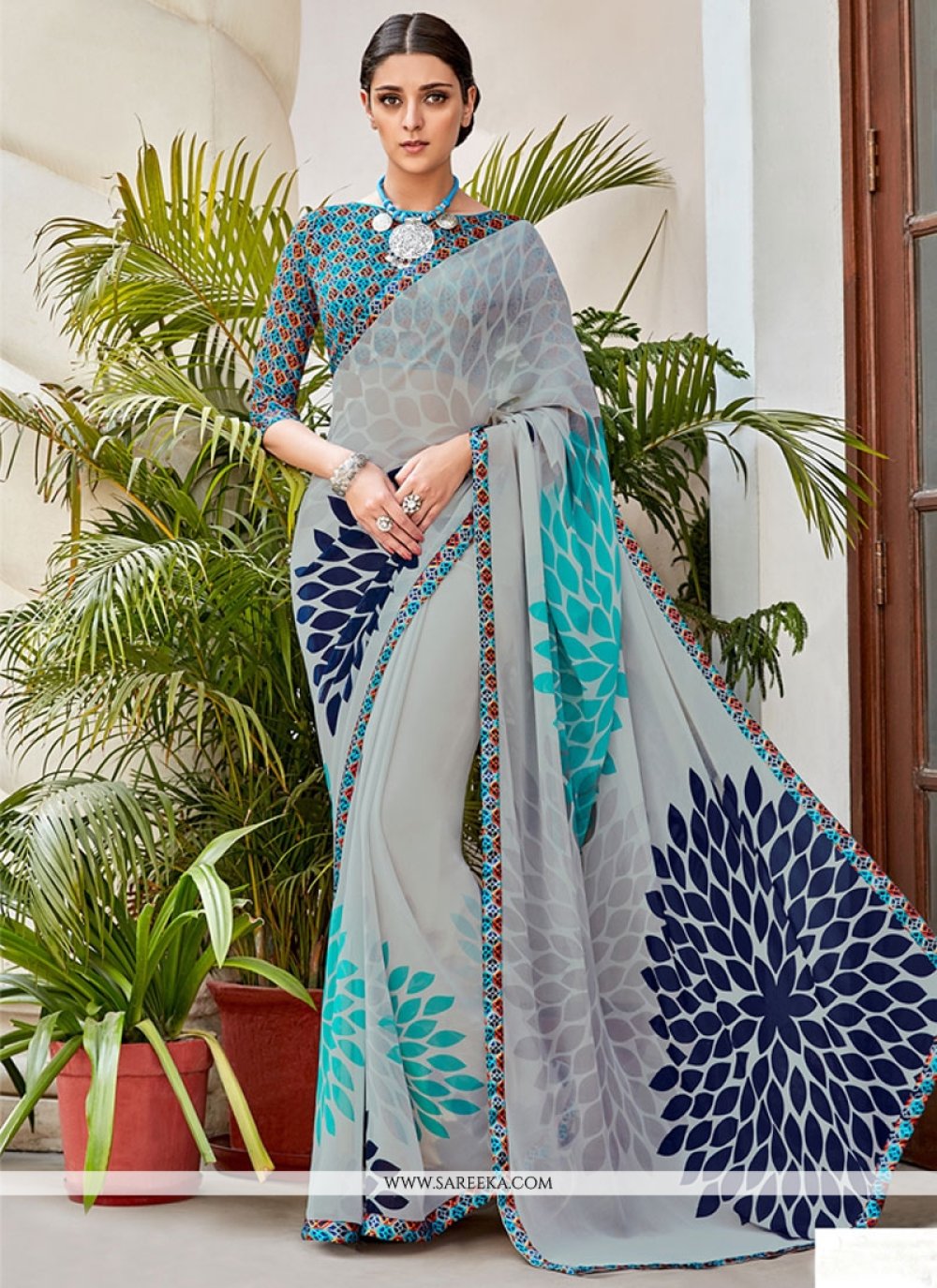 Buy Digital Print Work Printed Saree Online : New Zealand