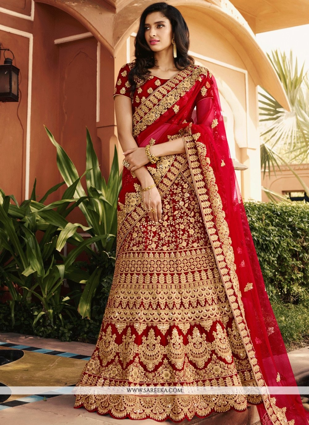 Shop Velvet Maroon Lehenga Choli Online : 64196