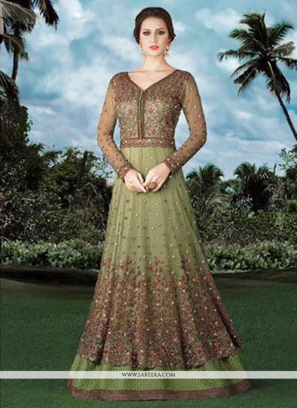 Buy Green Anarkali Salwar Kameez Online : Singapore