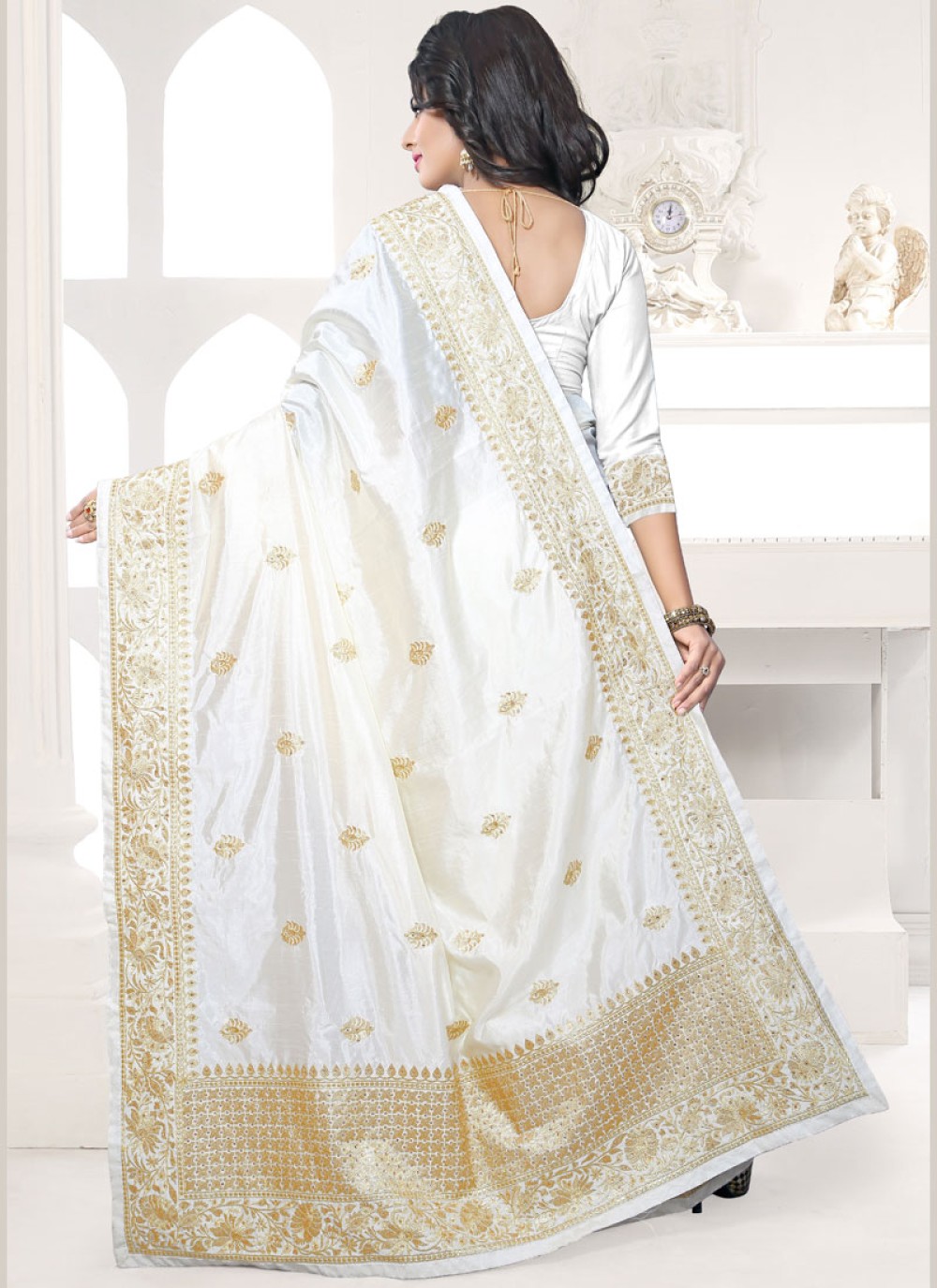 White Designer Traditional Saree buy online