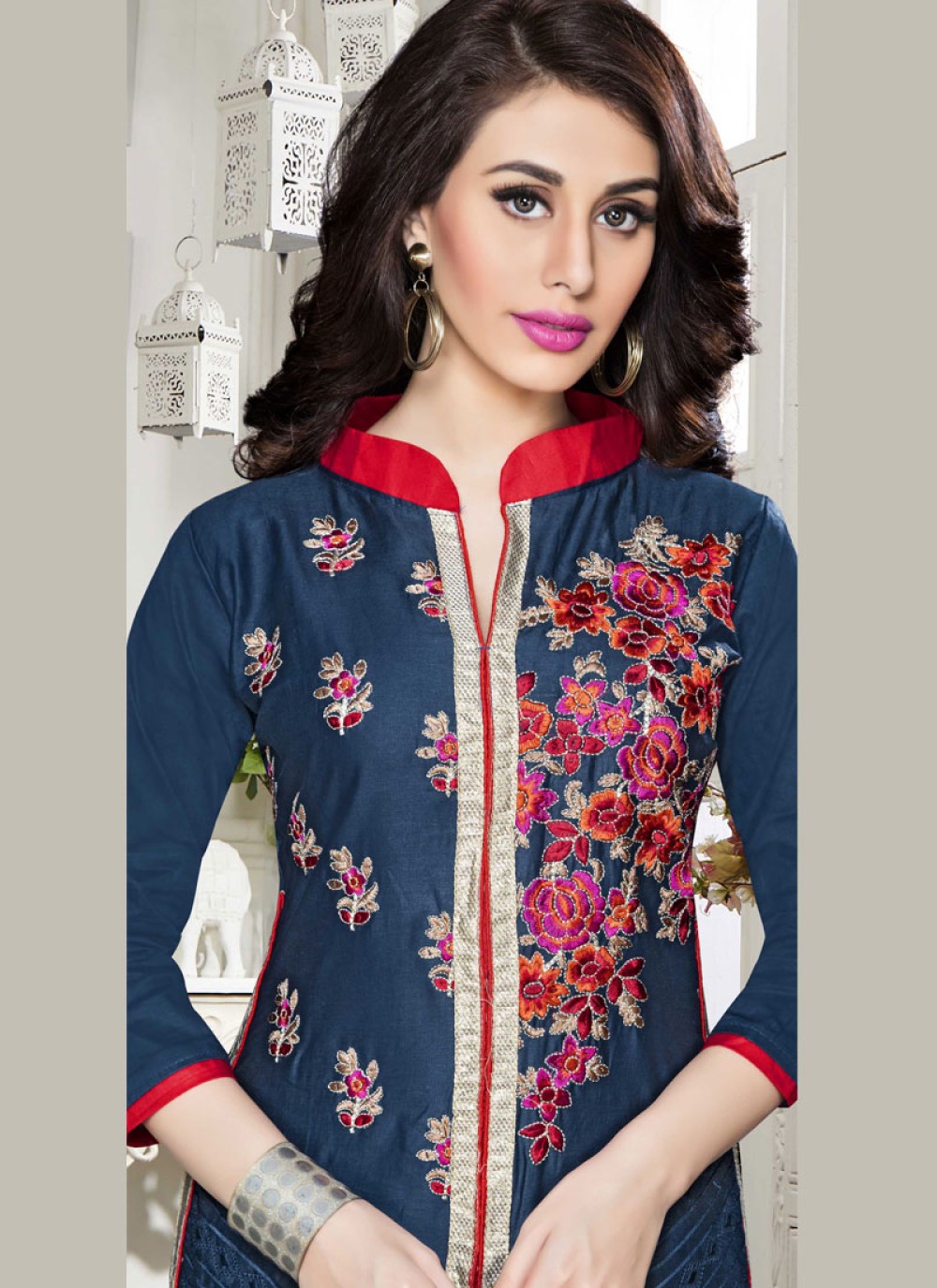 Buy Blue Cotton Churidar Salwar Kameez Online : 91852