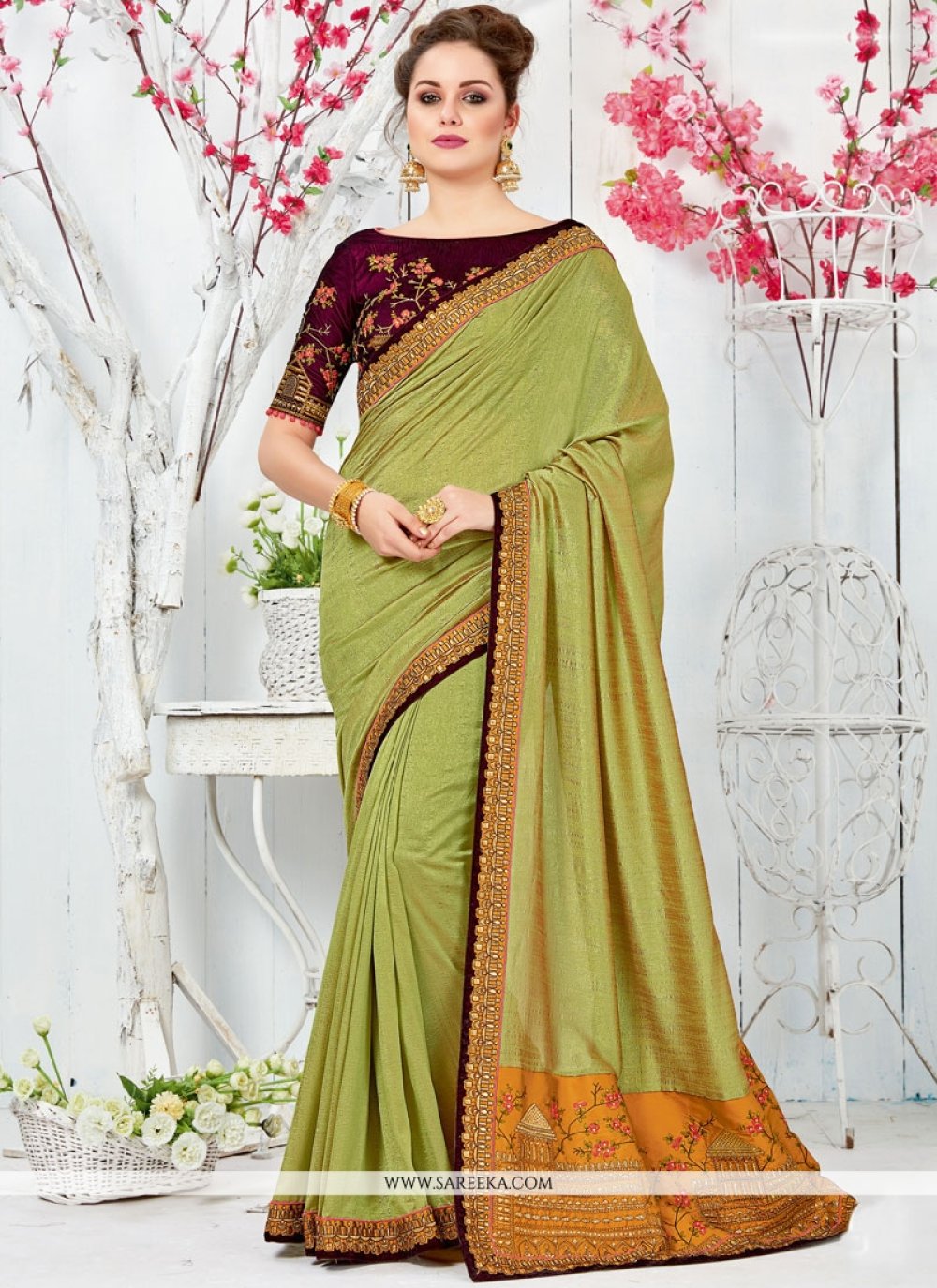 Buy Online Border Work Work Art Silk Designer Saree : 74129
