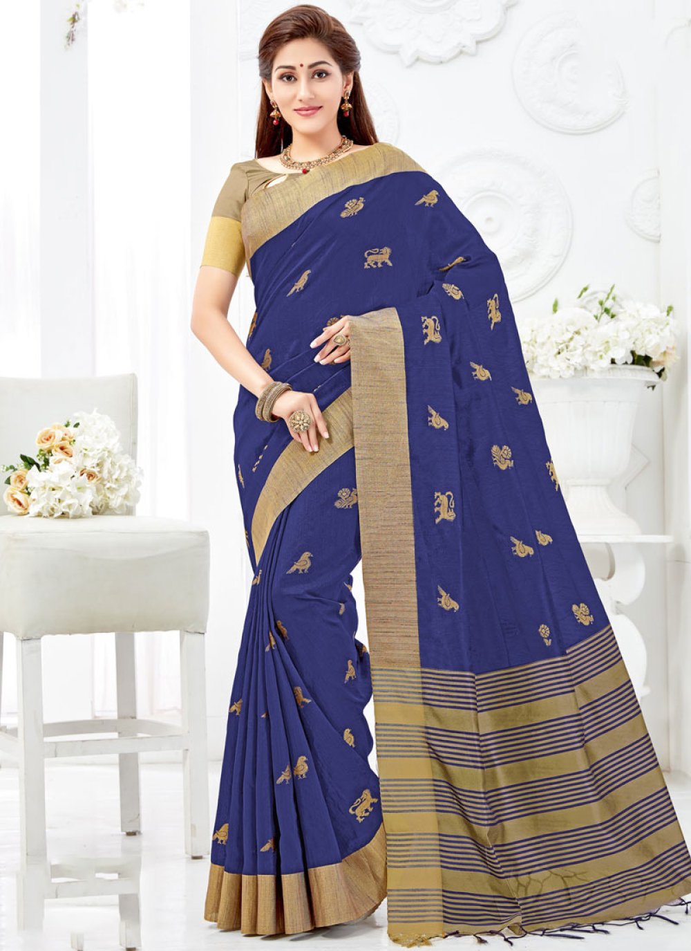 Buy Chanderi Blue Casual Saree : 86798