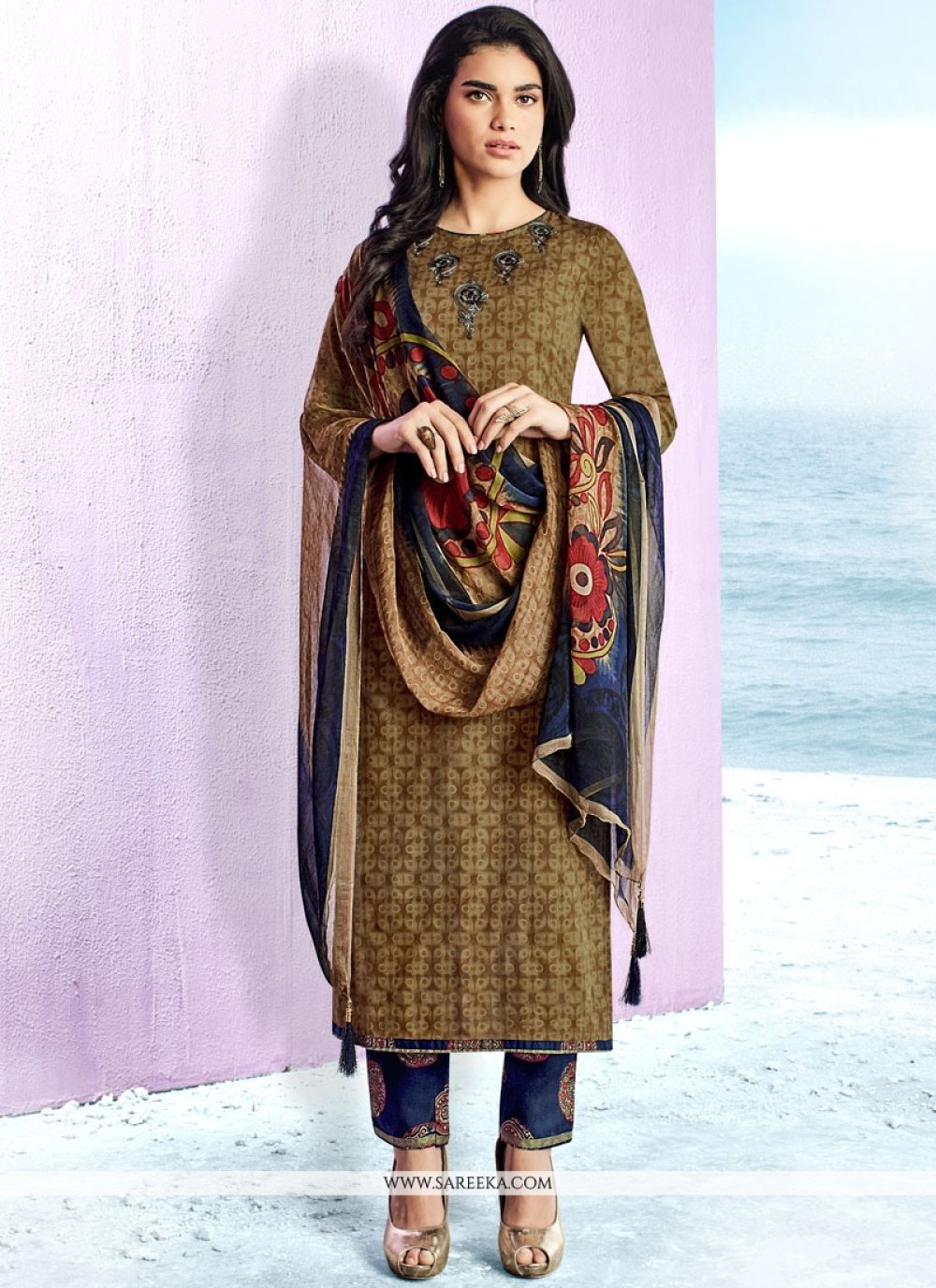 Buy Cotton Green Designer Straight Suit Online