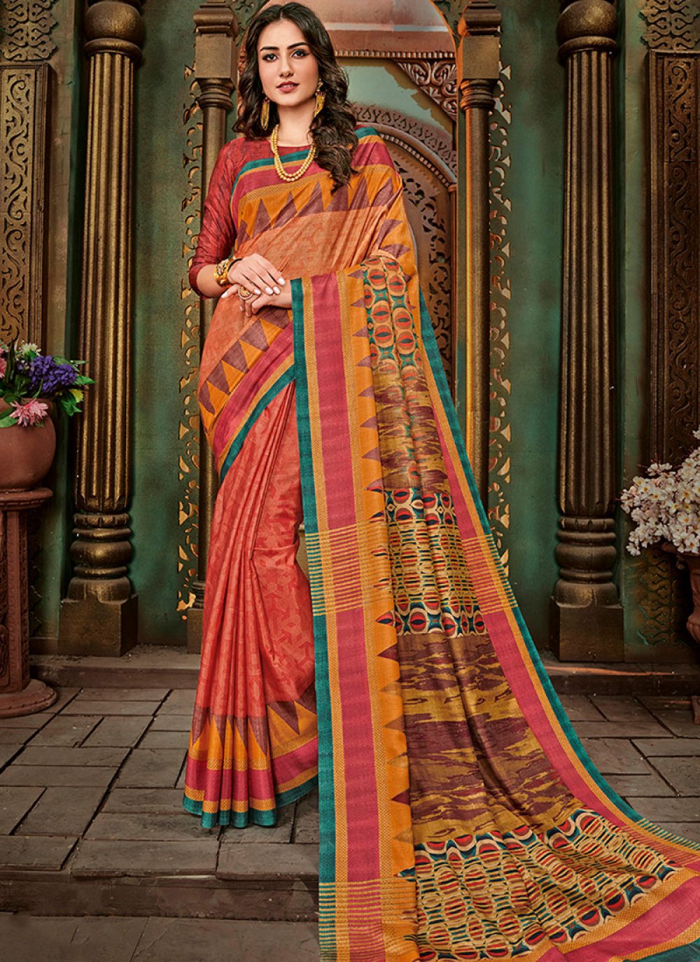 Shop Online Cotton Silk Print Work Printed Saree : 80876