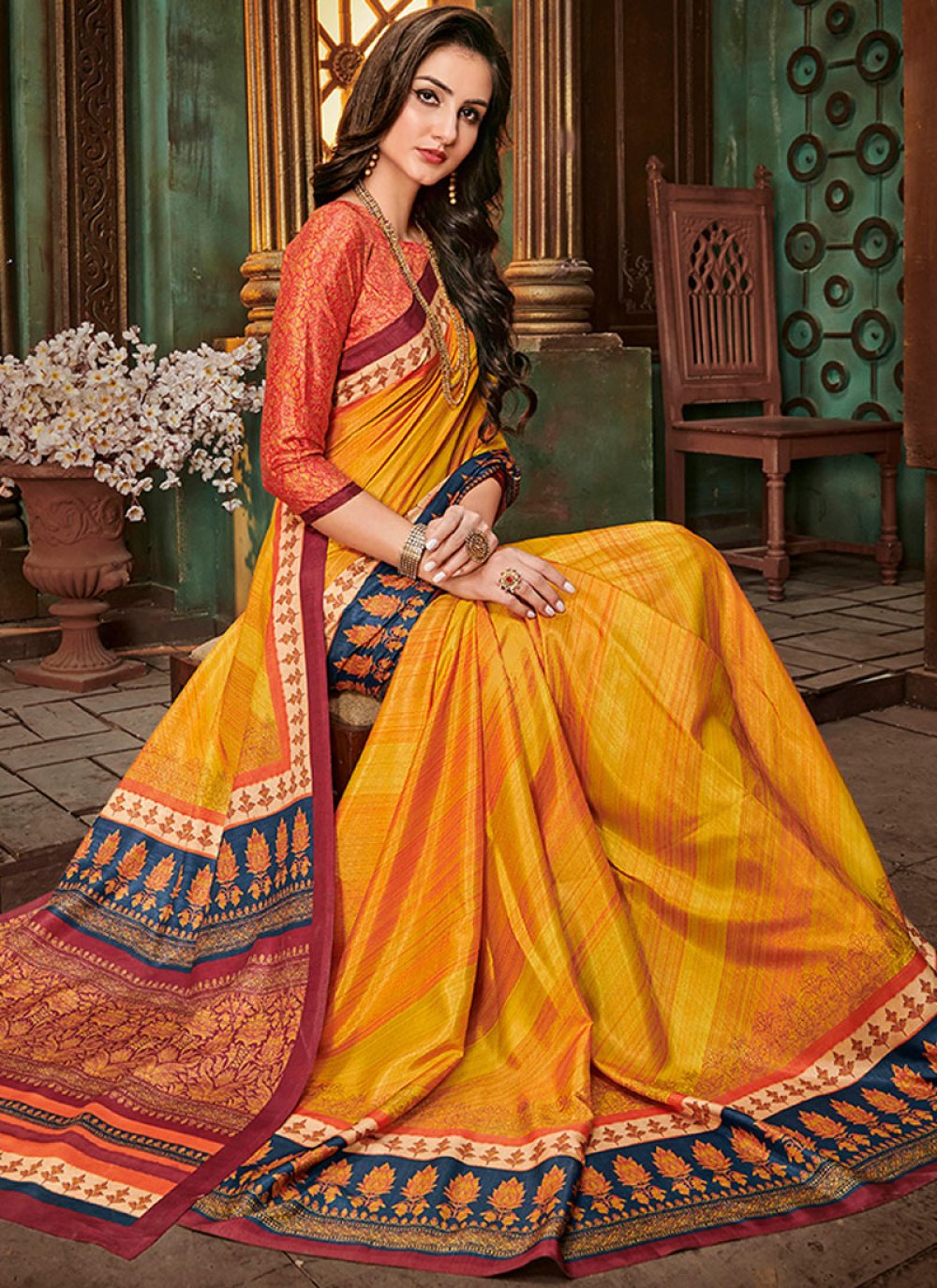 Shop Online Cotton Silk Print Work Printed Saree : 80883