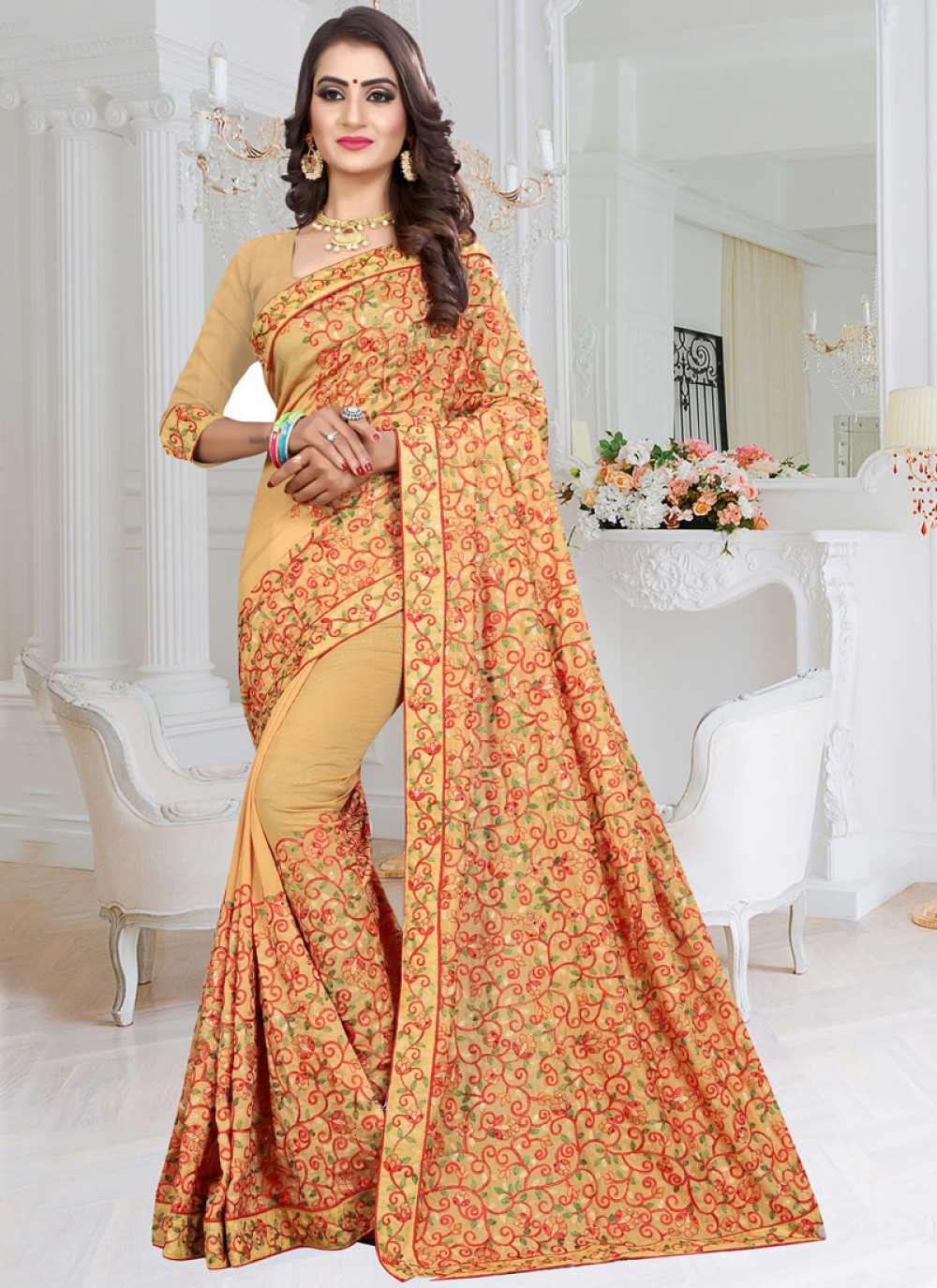 Buy Cream Saree Online
