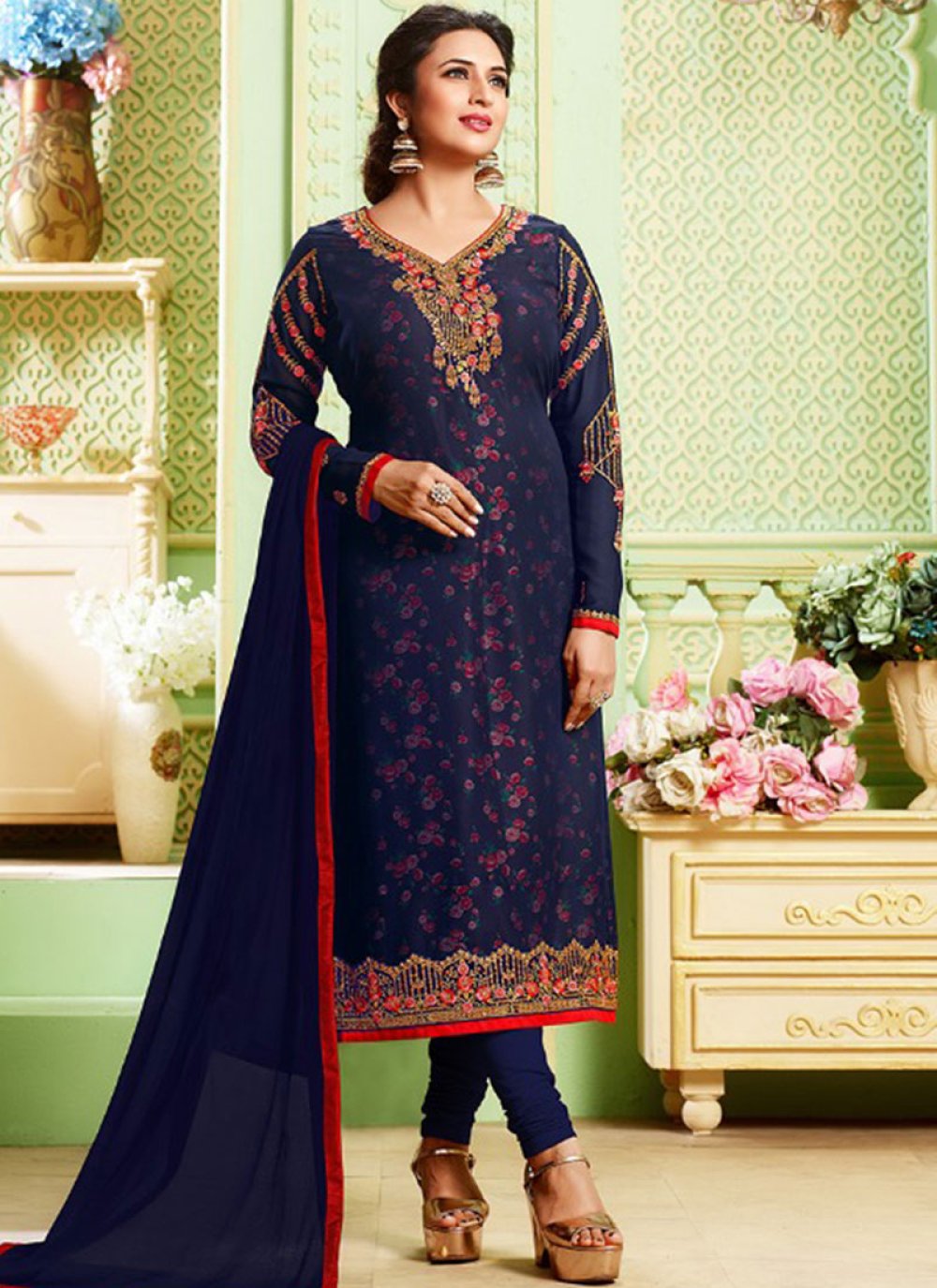Buy Faux Georgette Designer Straight Suit Online