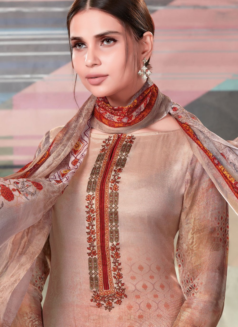 Buy Faux Georgette Multi Colour Designer Pakistani Suit : 88919