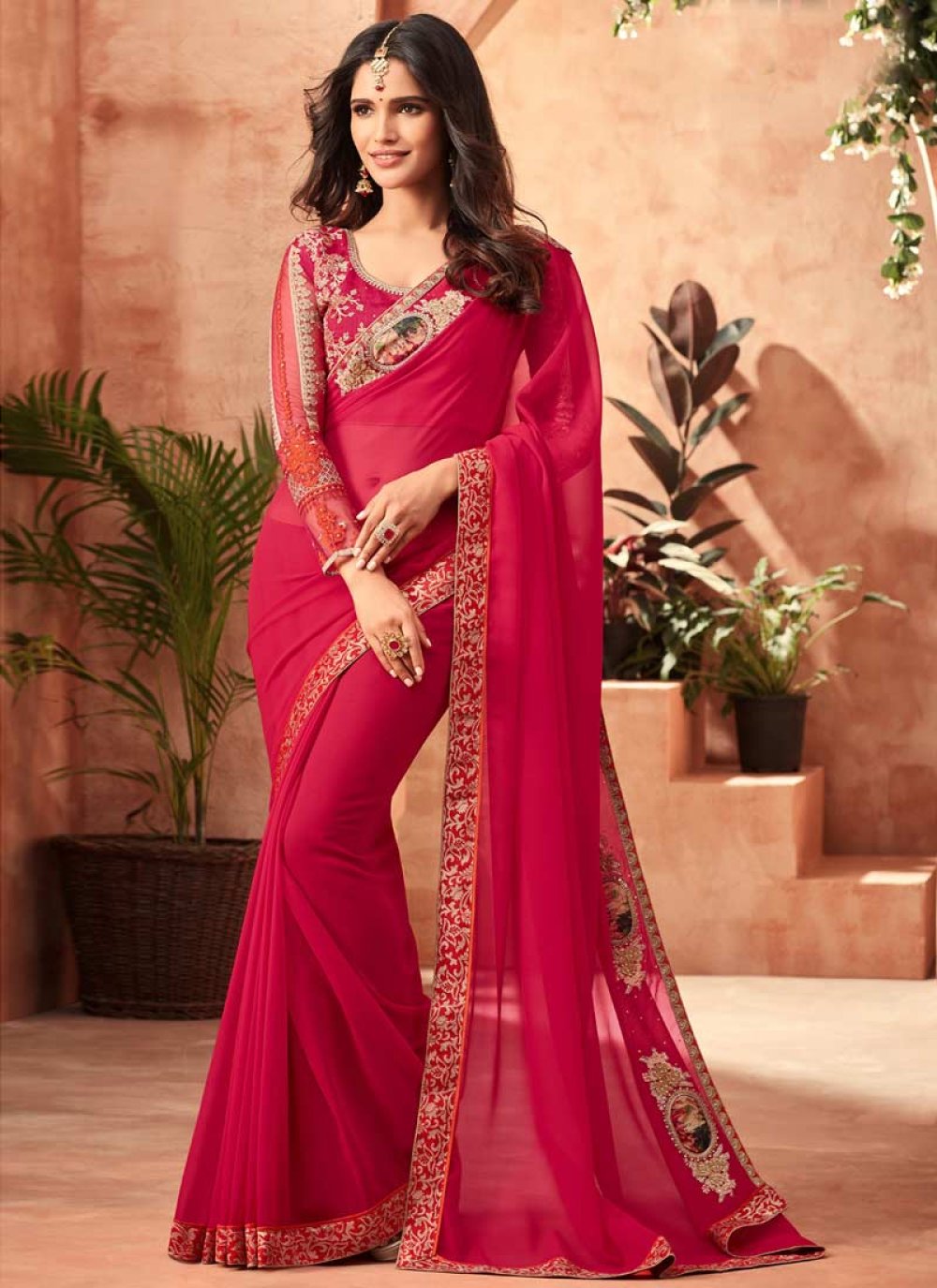 Buy Hot Pink Wedding Classic Designer Saree Online : 88498