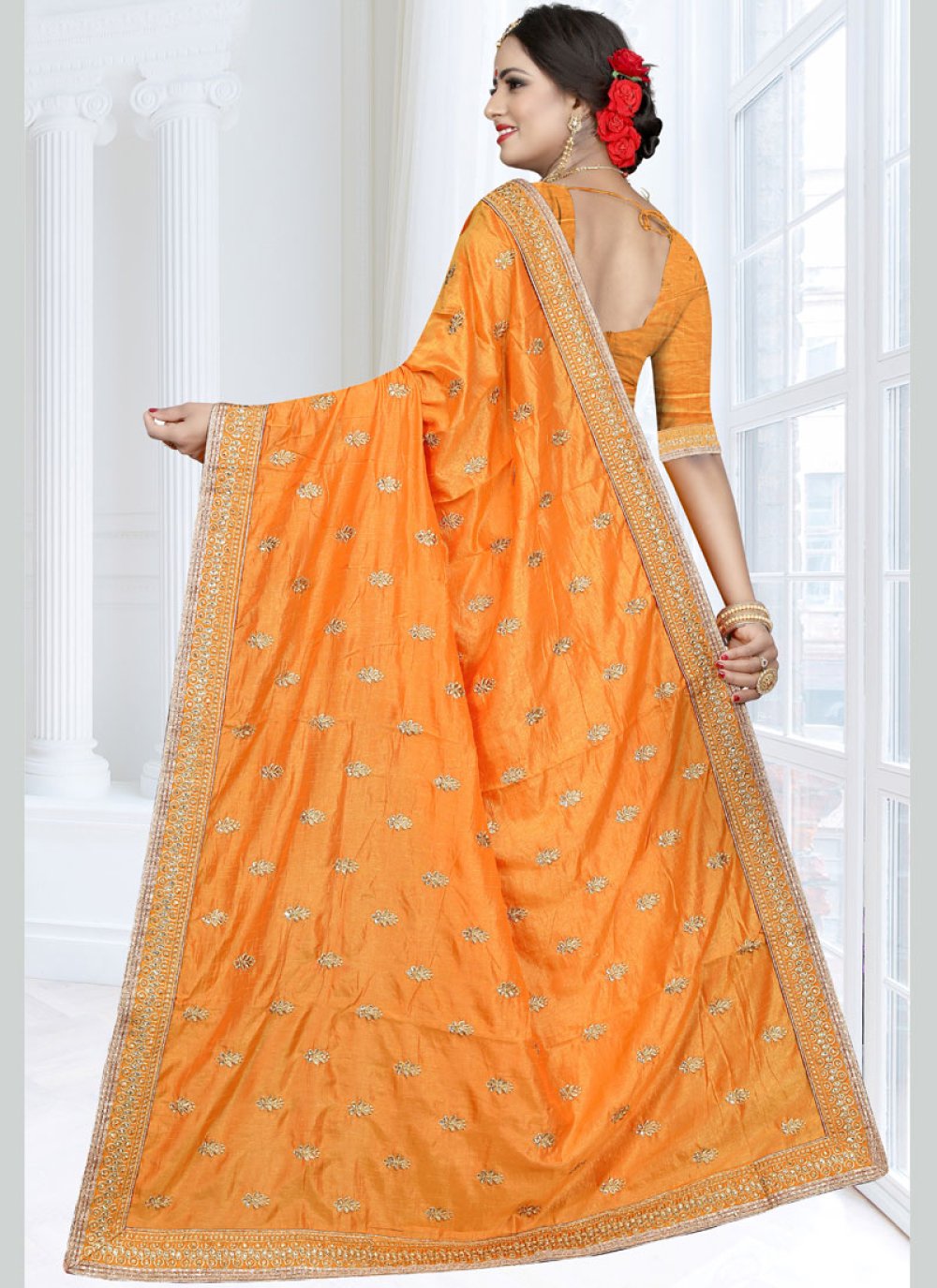 Buy Mustard Ceremonial Silk Designer Saree Online