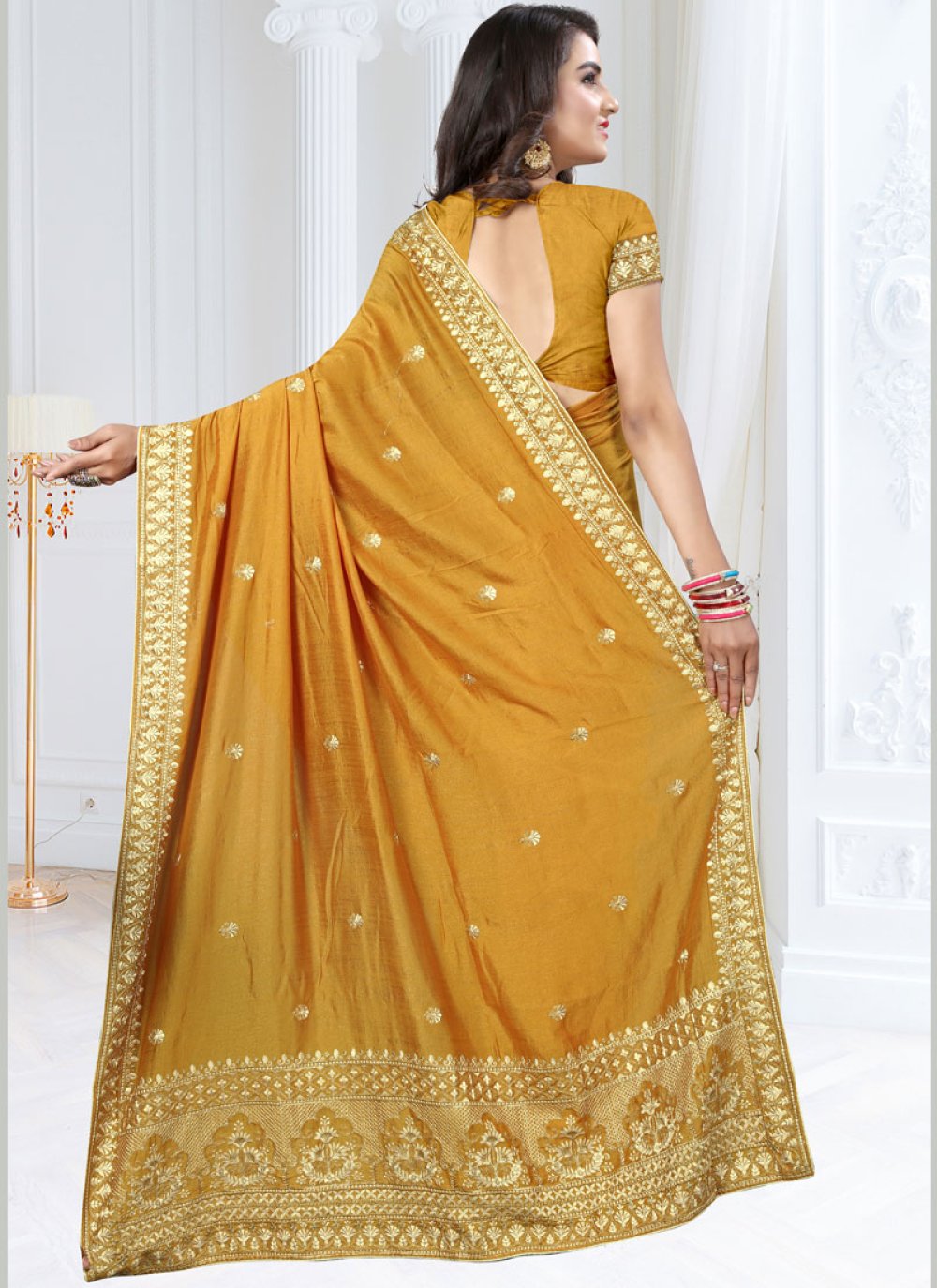 Buy Mustard Party Traditional Saree Online