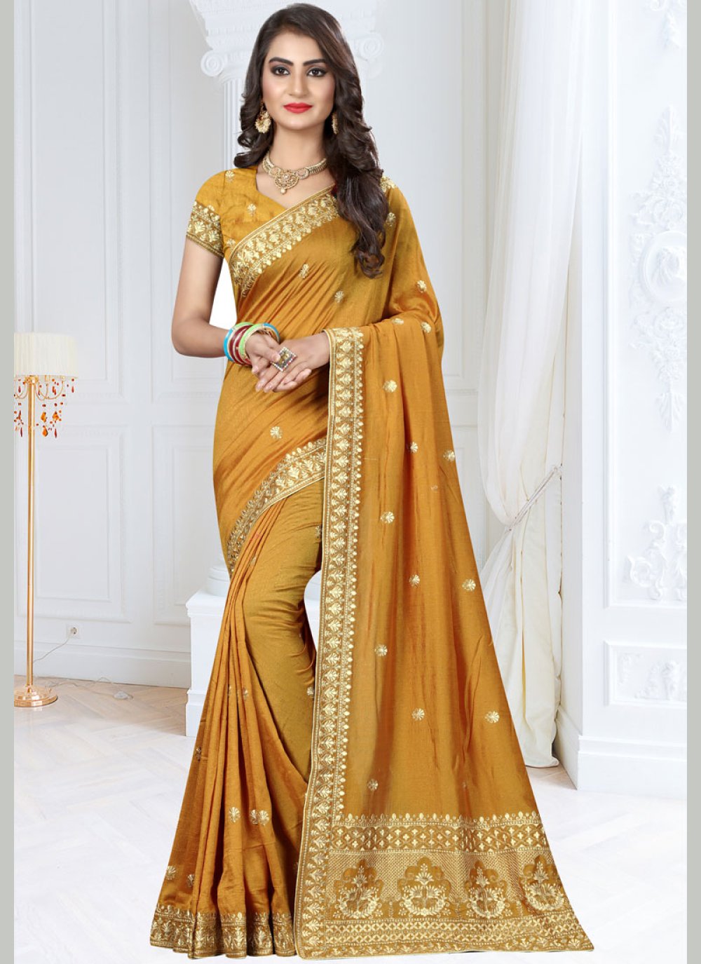 Buy Mustard Party Traditional Saree Online