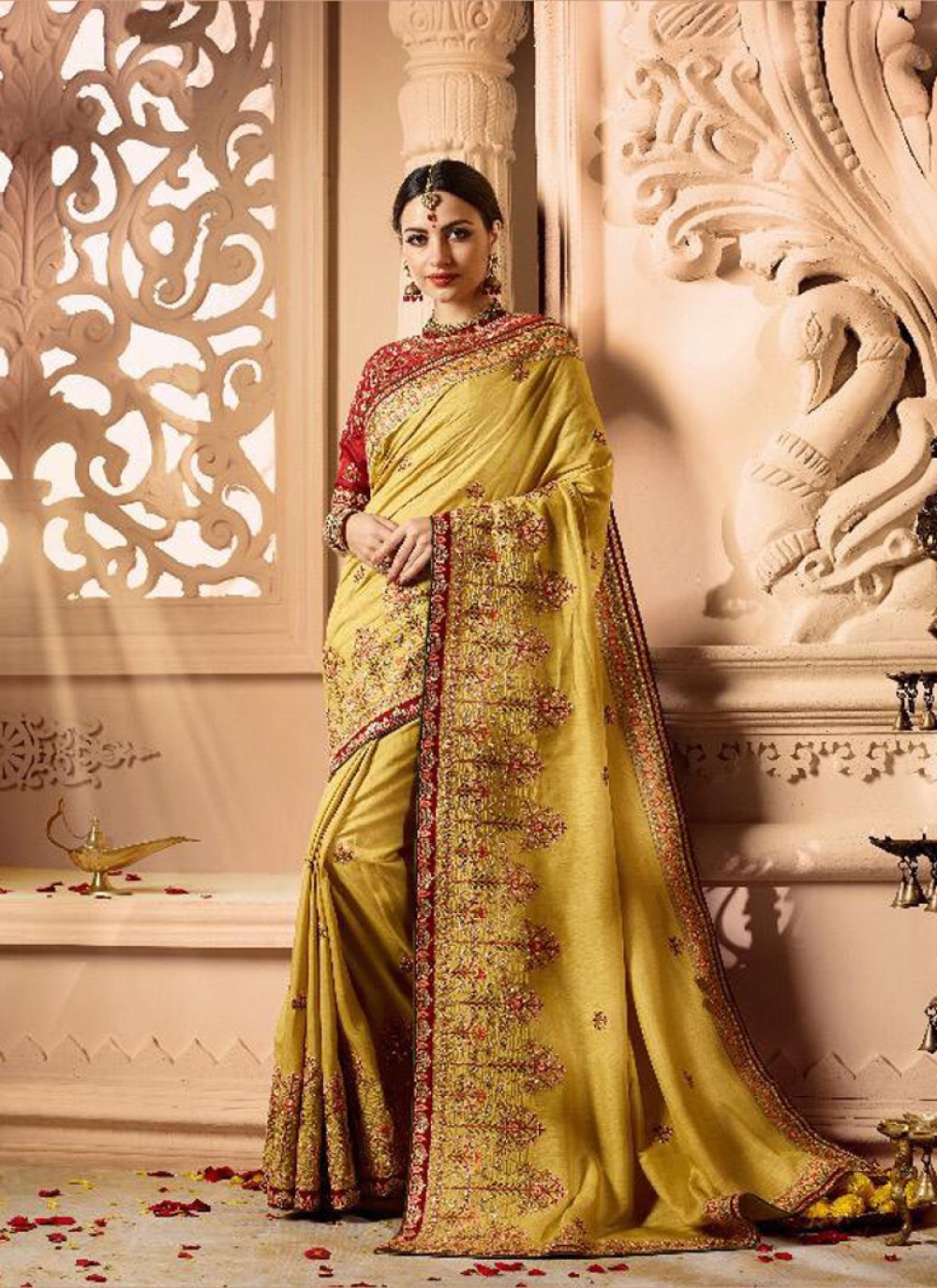 Buy Mustard Resham Designer Saree Online : 94089