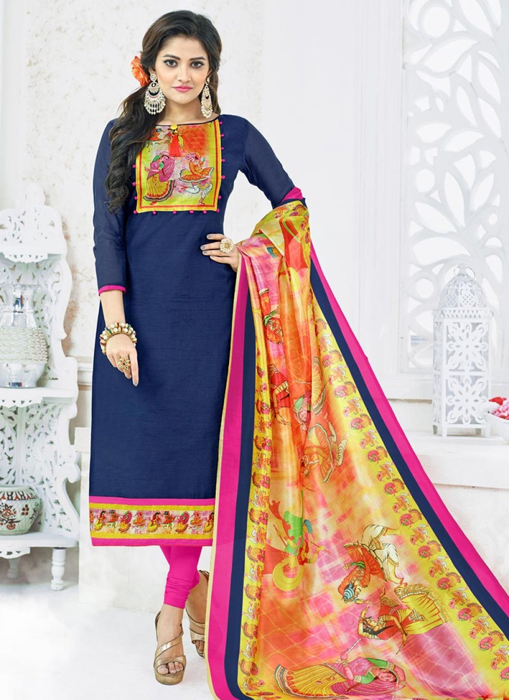 Buy Navy Blue Churidar Salwar Suit Online : 80053