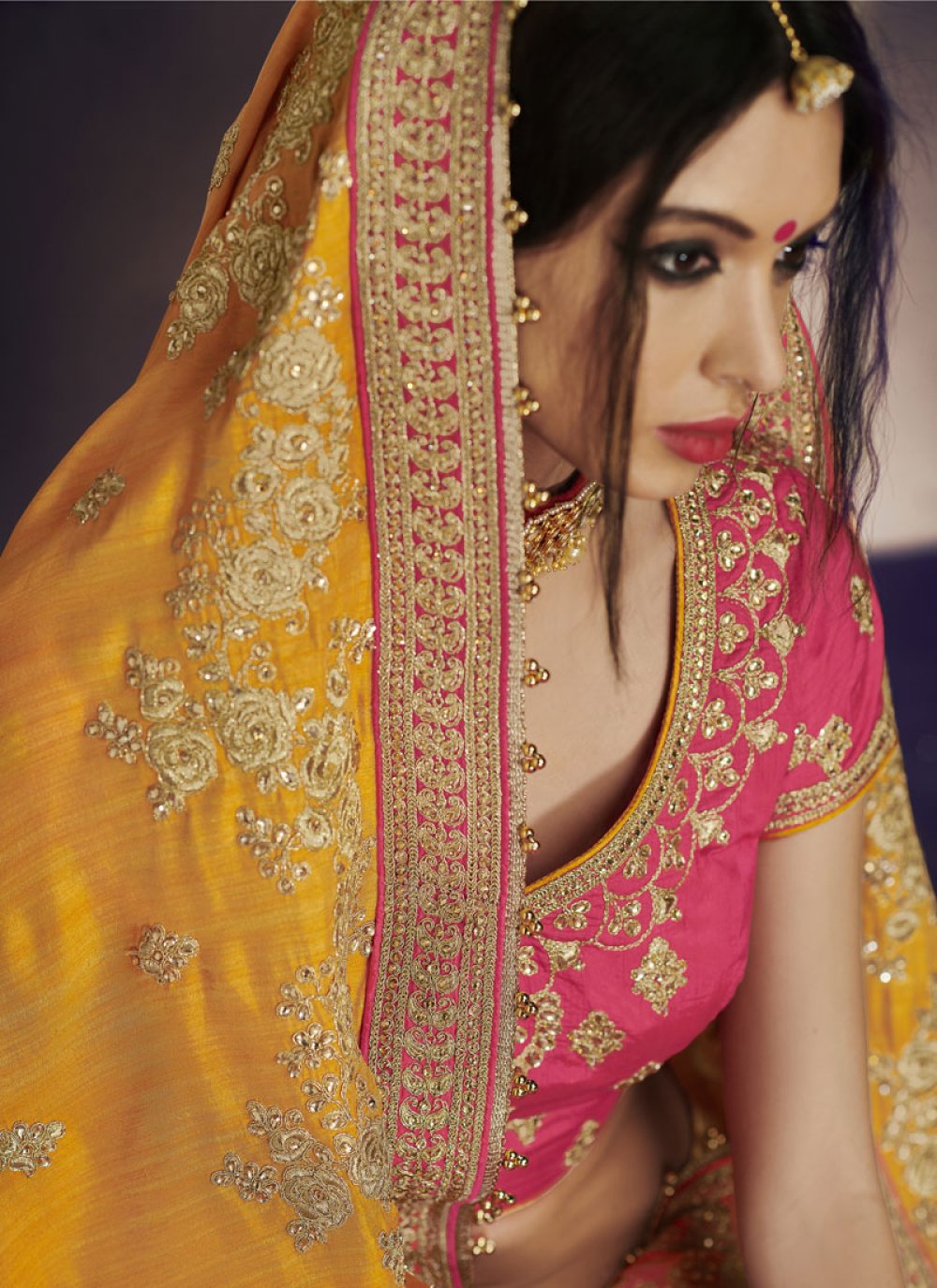 Shop Online Pink and Yellow Half N Half Designer Saree : 84265