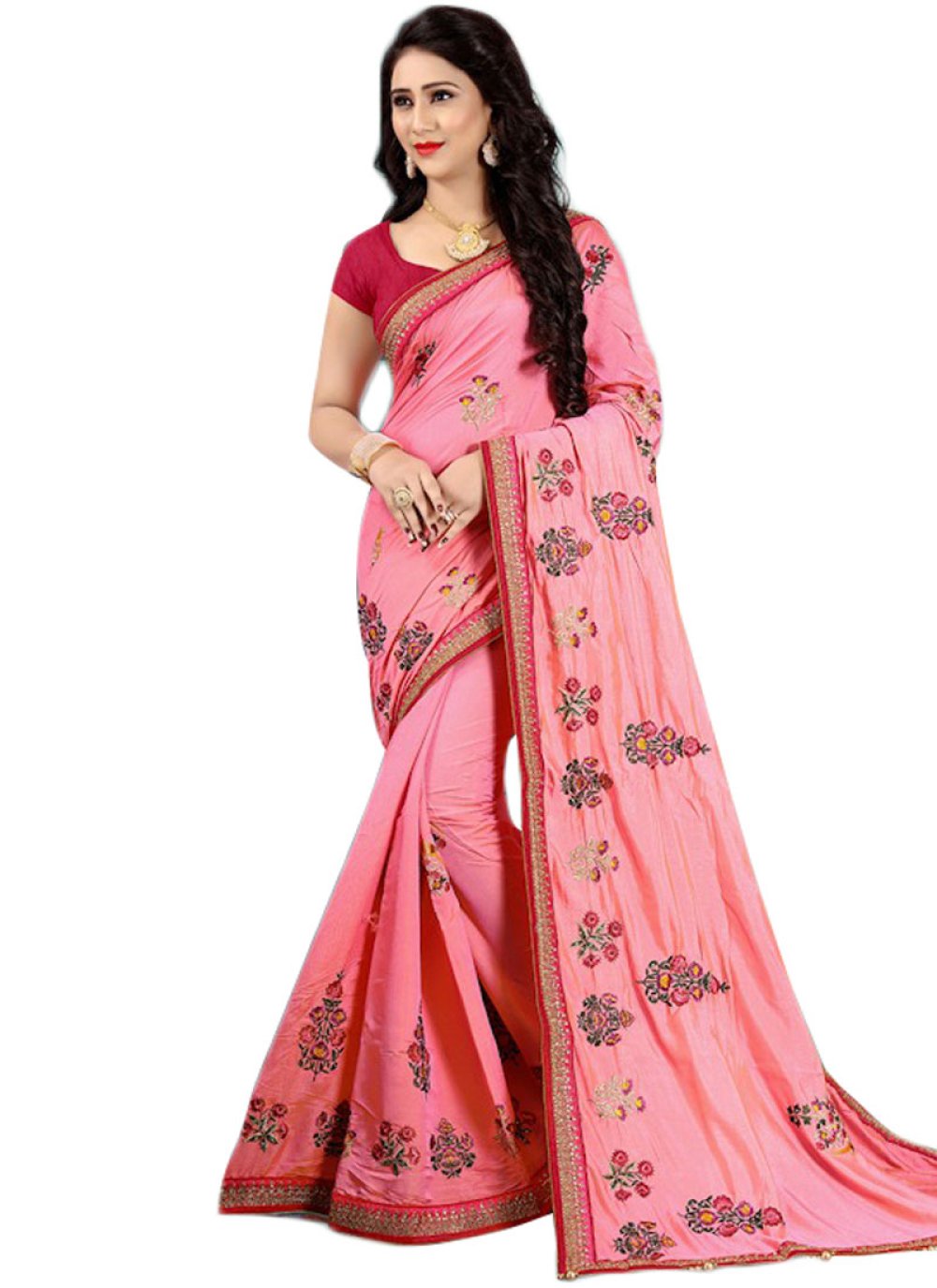 Buy Pink Embroidered Work Traditional Saree Online