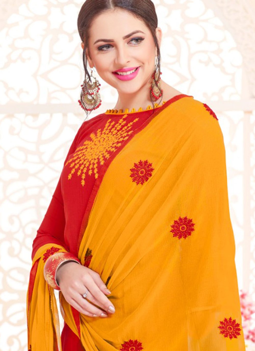 Buy Red Cotton Churidar Suit Online : 96326