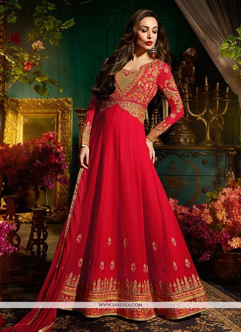 Buy Online Red Floor Length Anarkali Suit : 74654