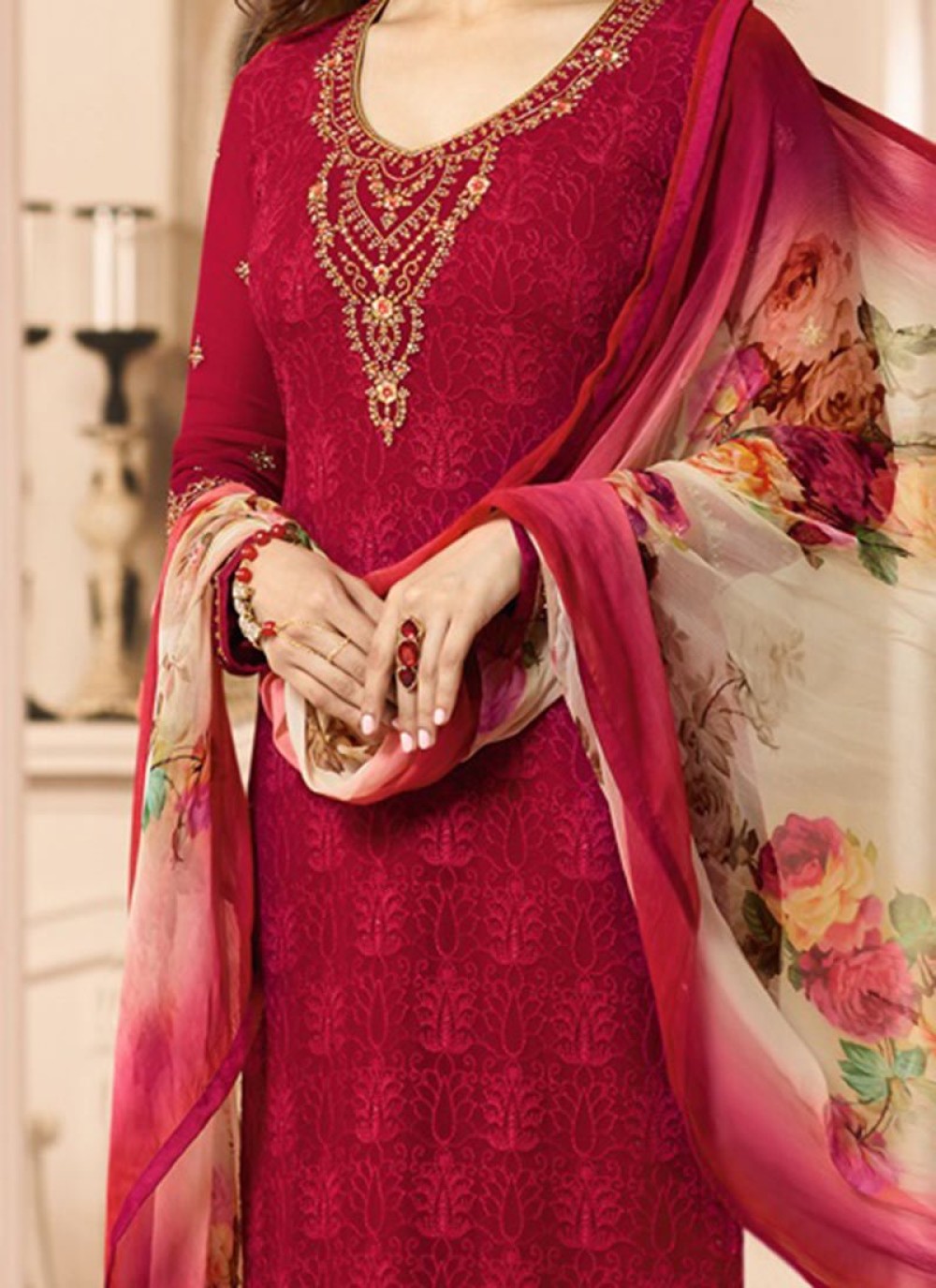 Buy Red Georgette Salwar Suit Online : 75350