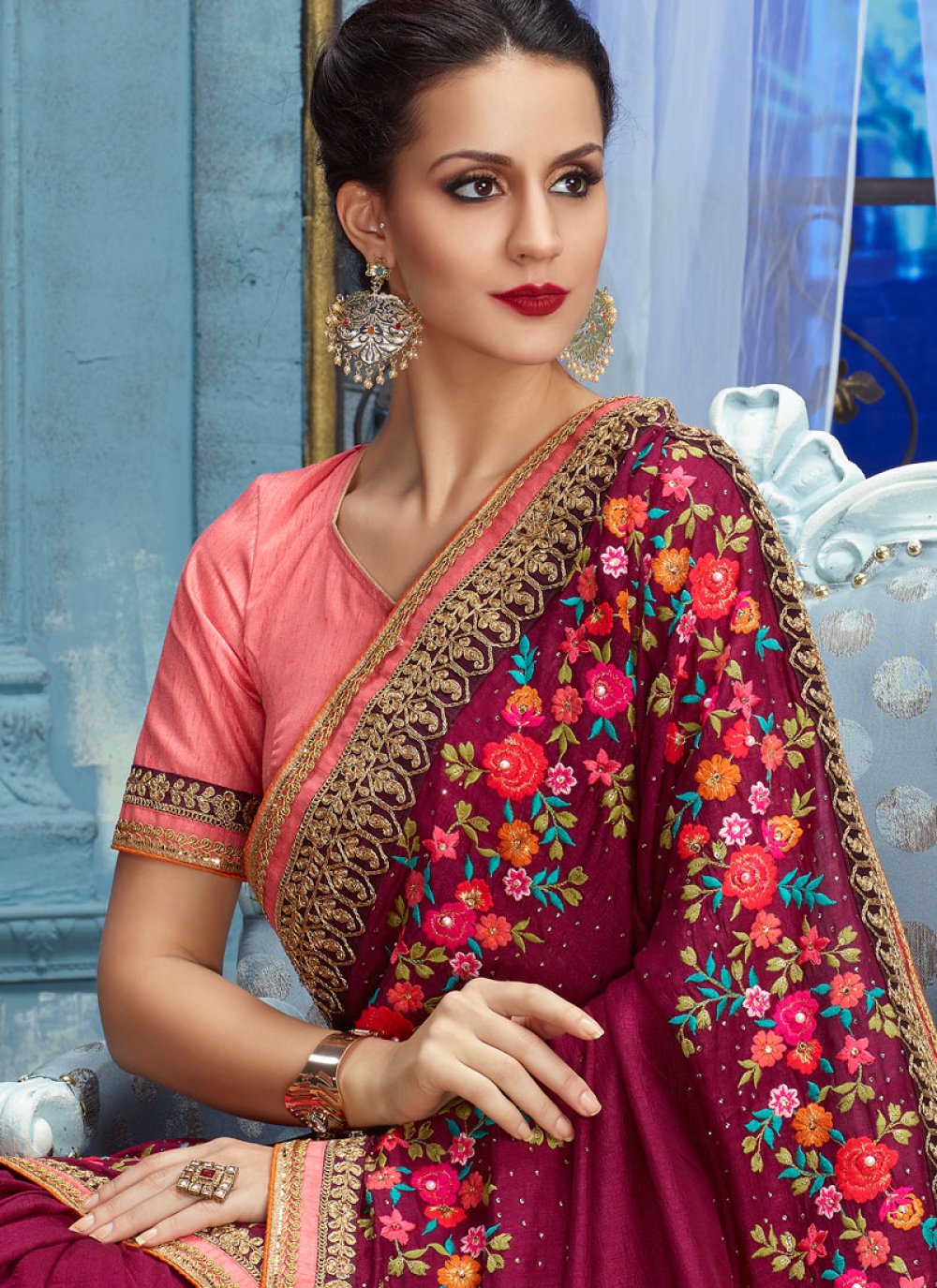 Buy Wine Art Silk Designer Traditional Saree Online