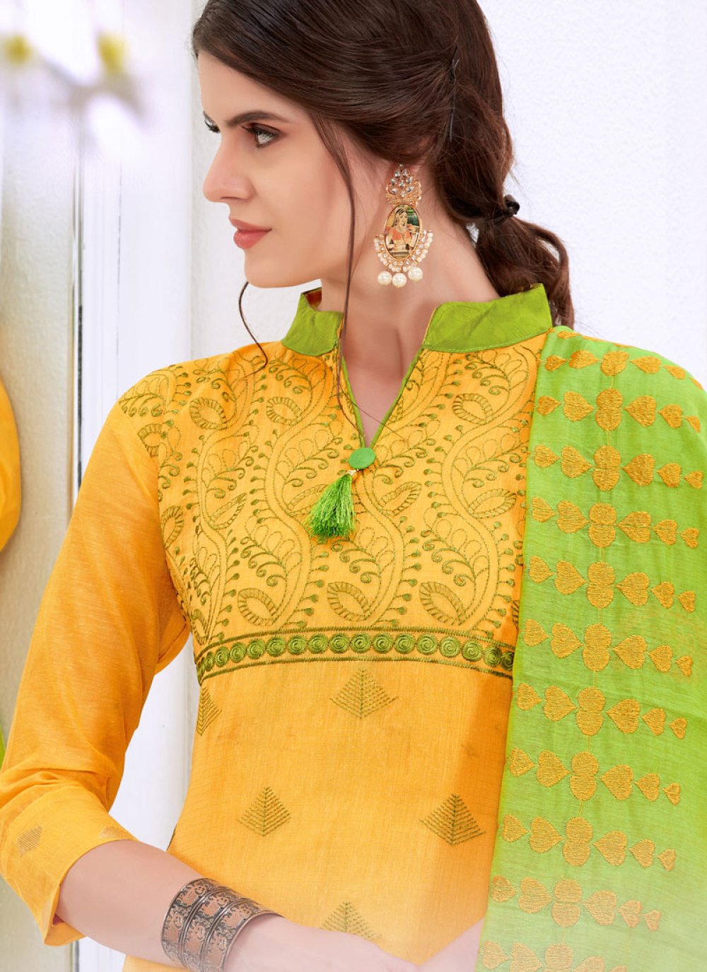 Shop Yellow Cotton Churidar Suit Online : 96450