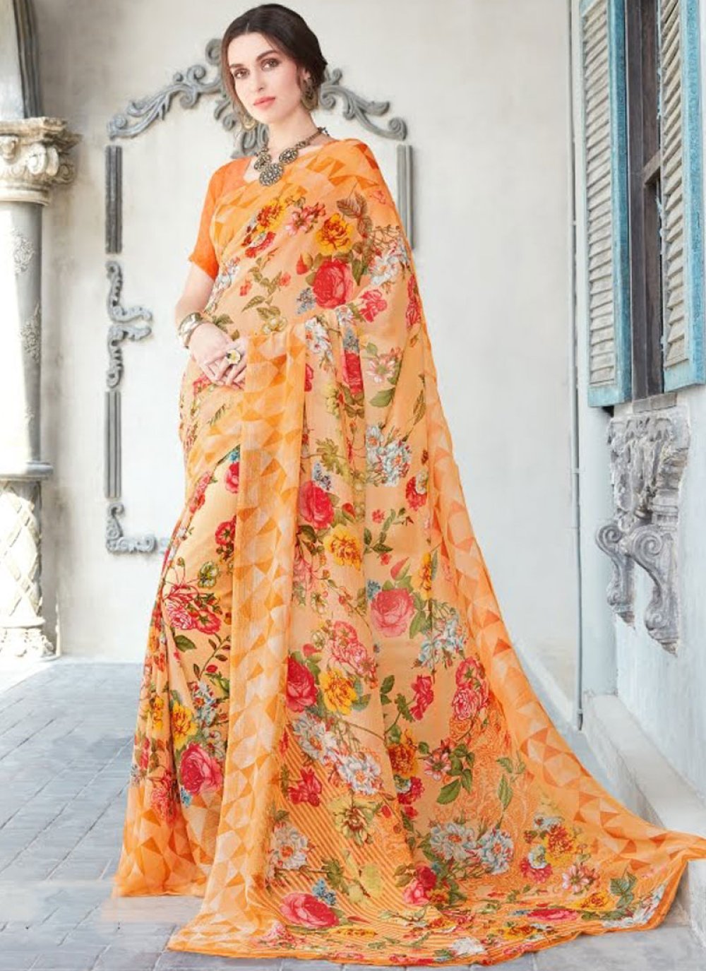 Buy Abstract Print Faux Georgette Printed Saree : 100919