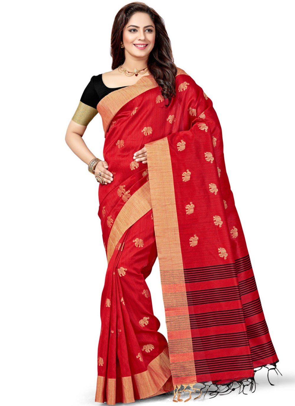 Buy Art Silk Abstract Print Red Classic Saree : 104087
