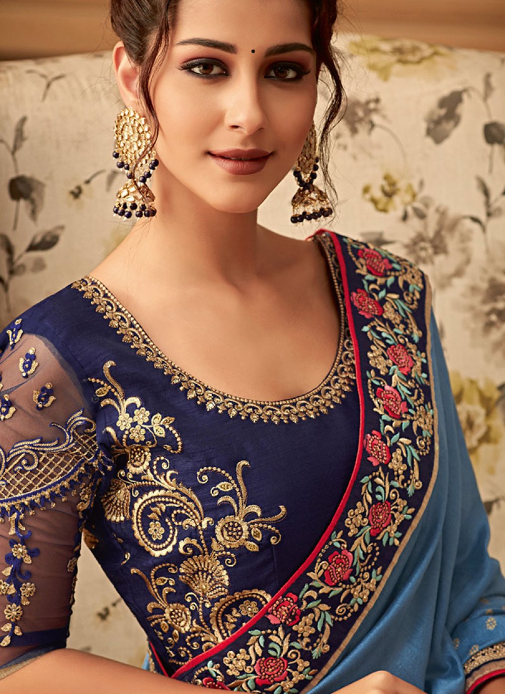 Buy Art Silk Blue Designer Saree Online - Designer Sarees