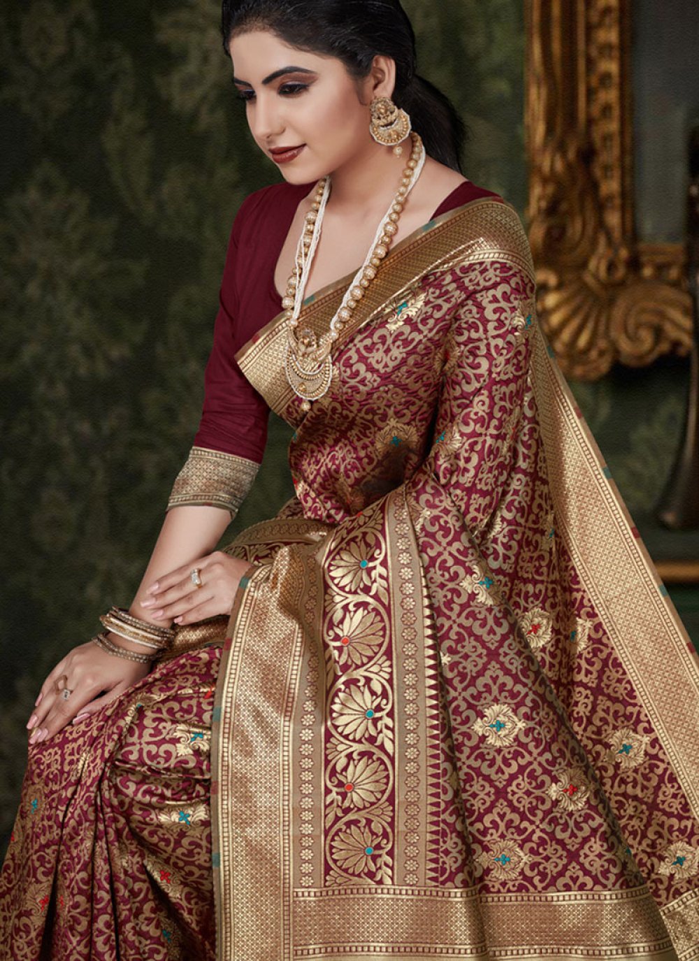 Buy Art Silk Designer Traditional Saree in Maroon Online
